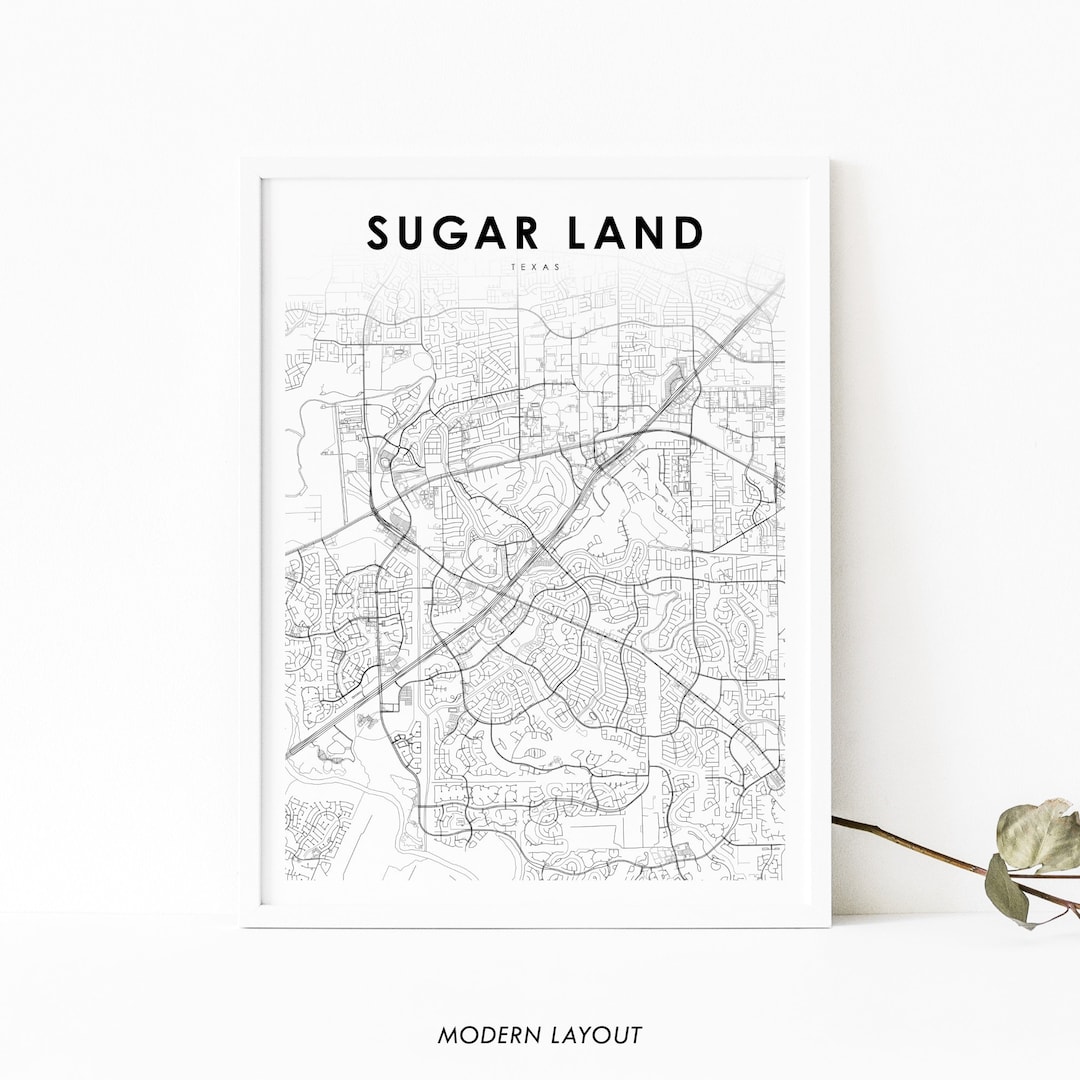Sugar Land TX Map Print, Texas USA Map Art Poster, Fort Bend Woodlands ...