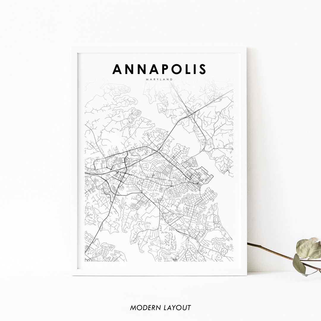Annapolis MD Map Print, Maryland USA Map Art Poster, Anne Arundel, City ...