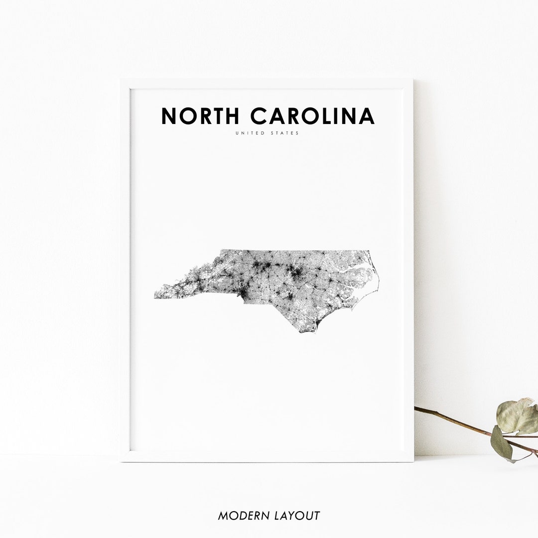 North Carolina Map Print, State Road Map Print, NC USA United States ...