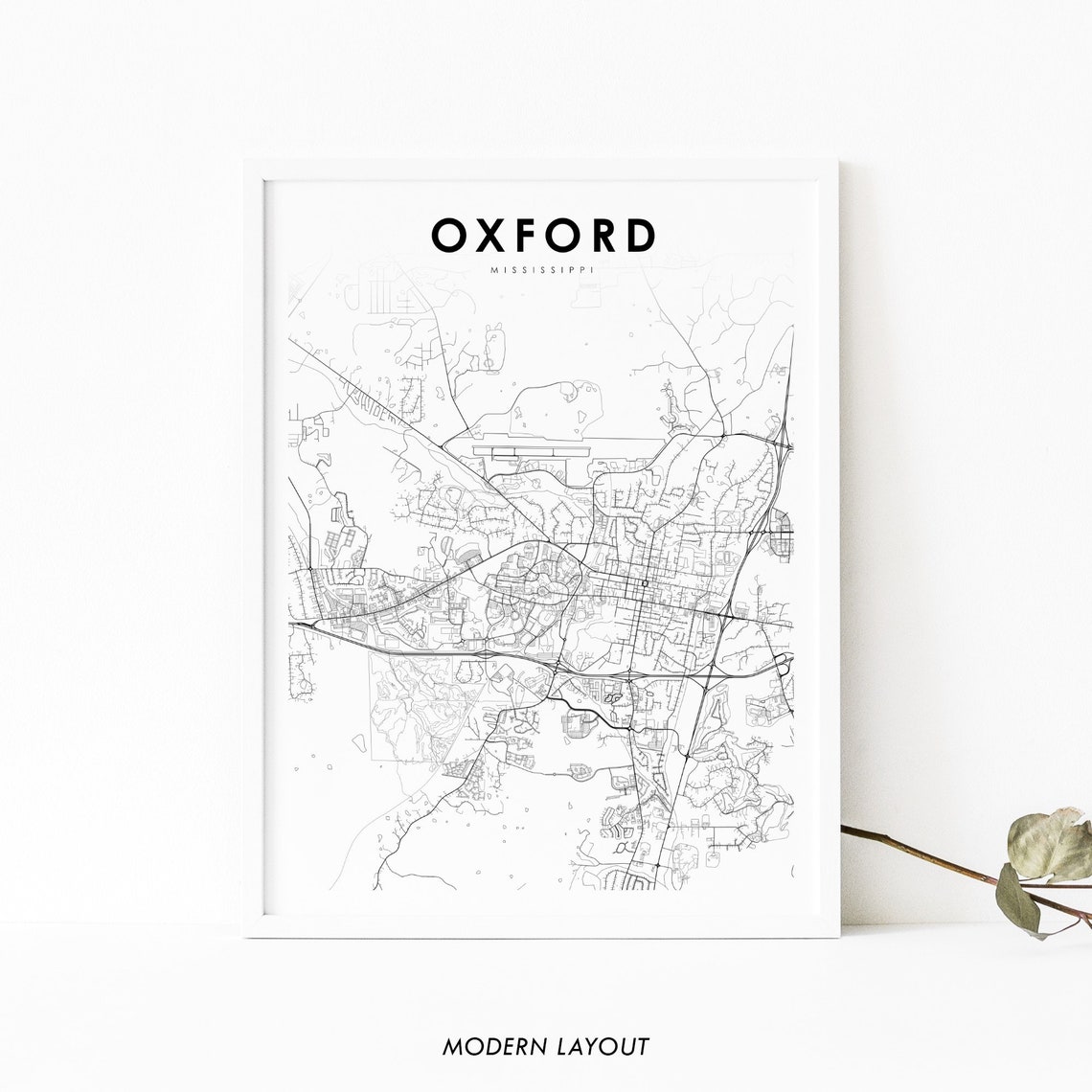 Oxford MS Map Print Mississippi USA Map Art Poster Lafayette | Etsy