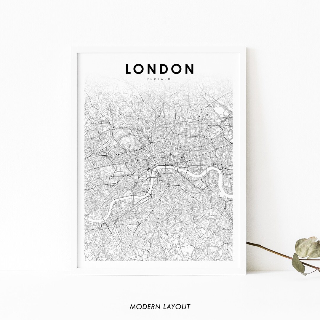 London England Map Print, United Kingdom UK Map Art Poster, City Street ...