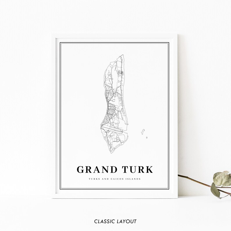 Grand Turk Map Print, Turks and Caicos Islands Map Art Poster, City ...
