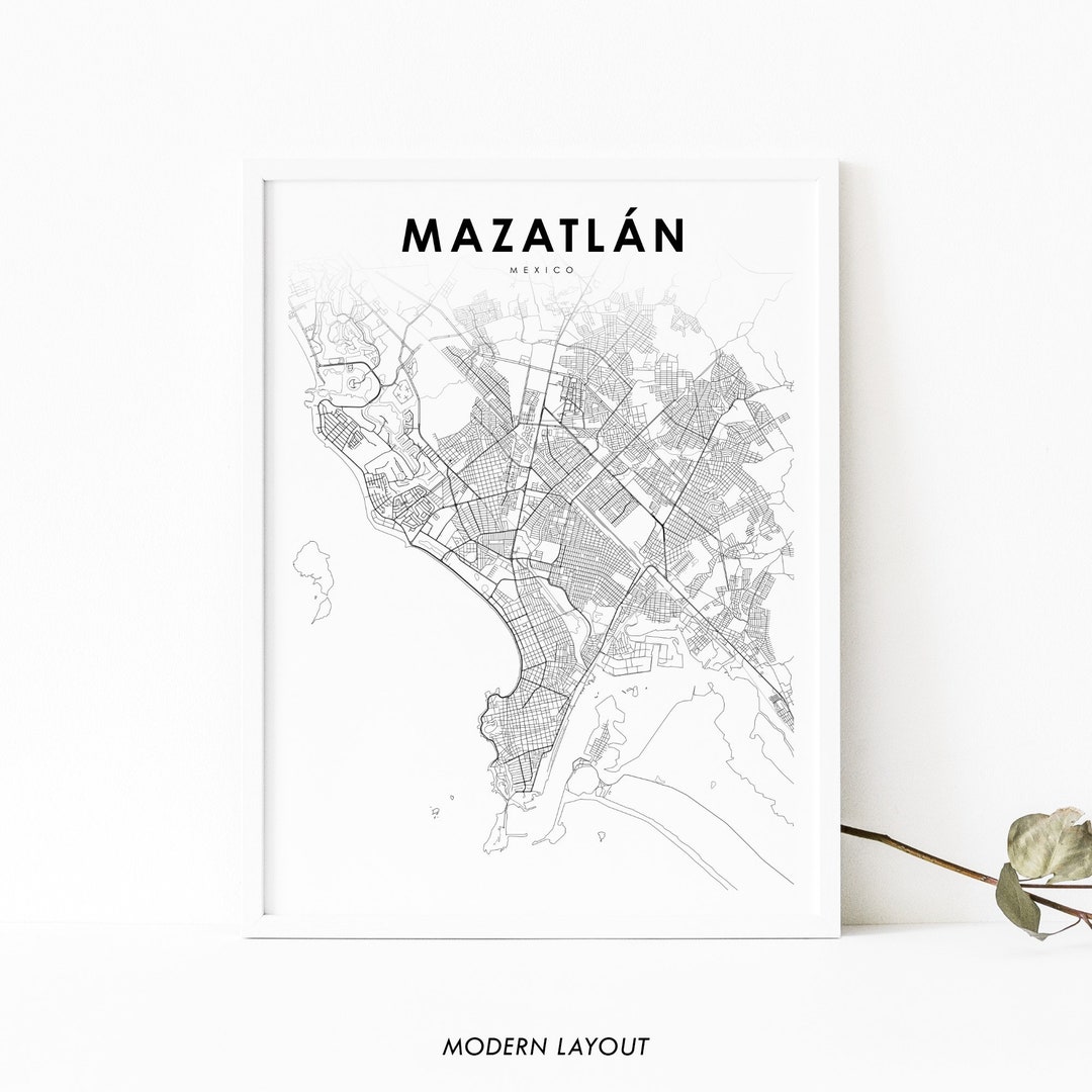 Mazatlan Mexico Map Print, Map Art Poster, Mazatlán Ciudad De México ...