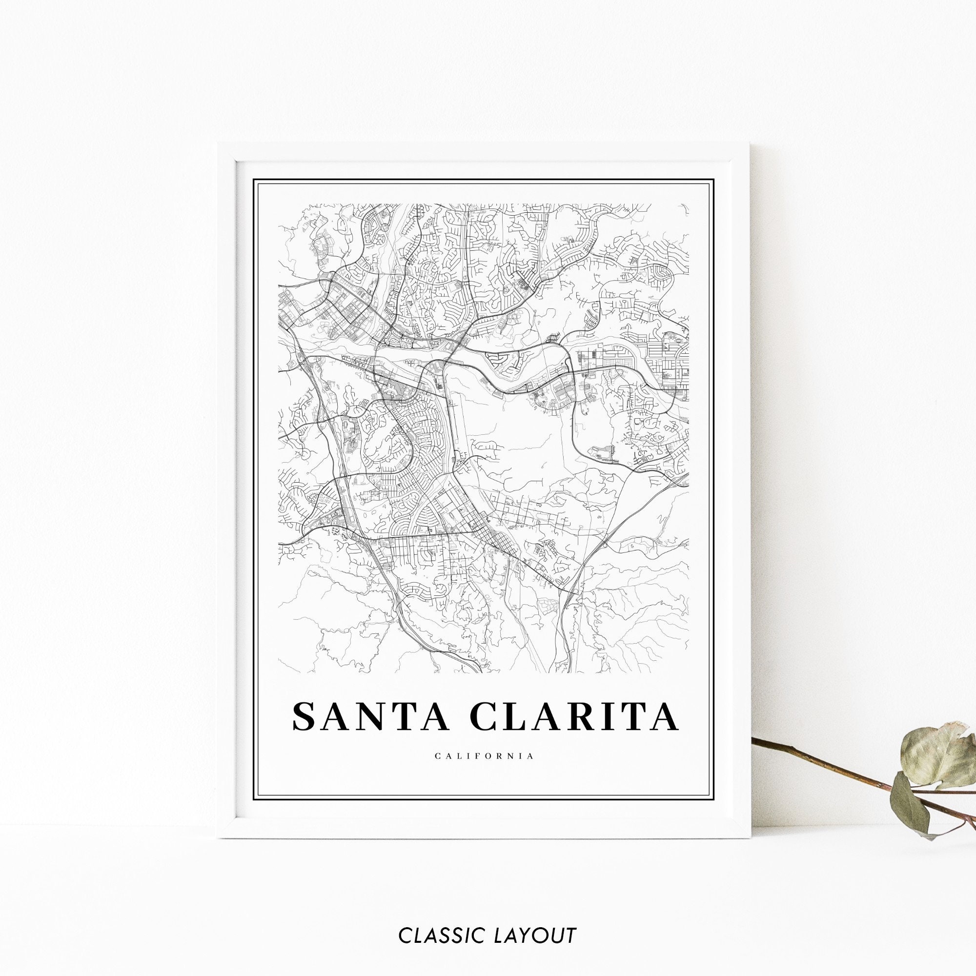 Santa Clarita CA Map Print, California USA Map Art Poster, City Street ...