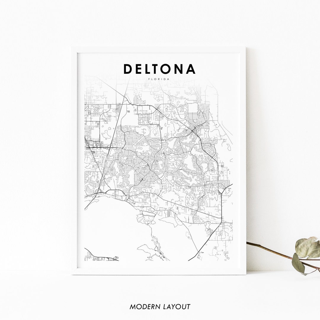 Deltona FL Map Print, Florida USA Map Art Poster, Volusia County, City ...