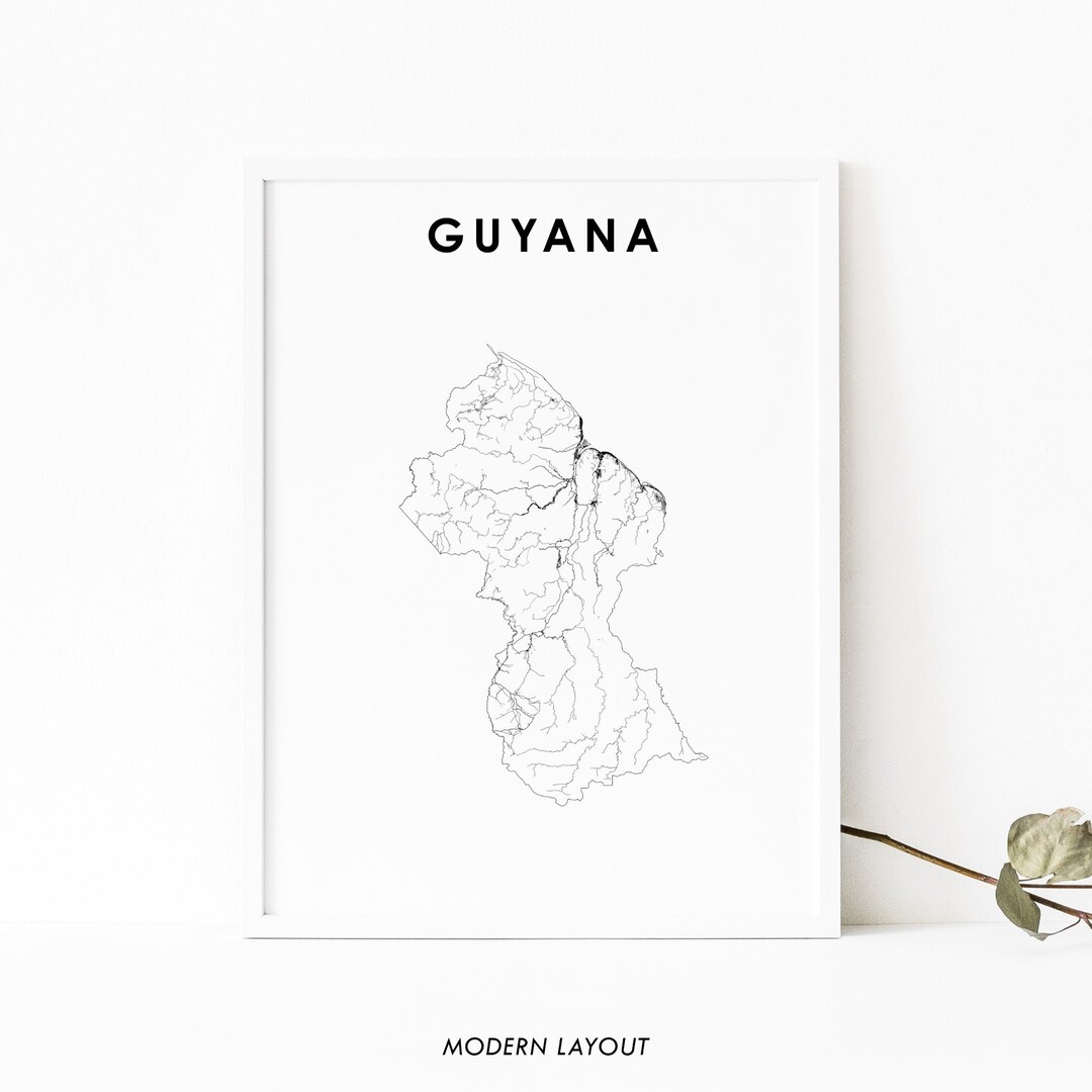 Guyana Map Print, Country Road Map Poster, Georgetown South America Map ...