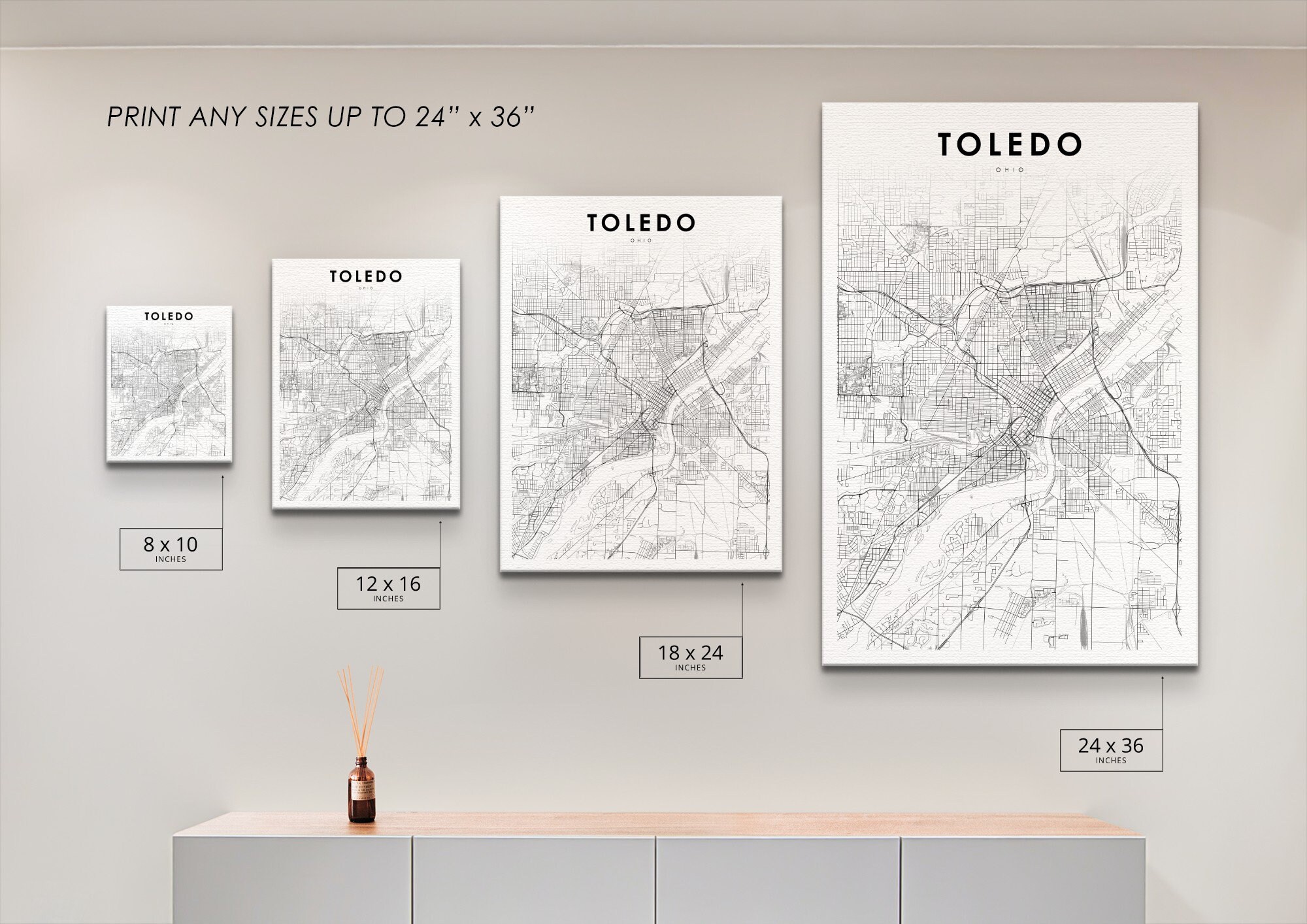 Toledo OH Map Print, Ohio USA Map Art Poster, Lucas County, City Street ...