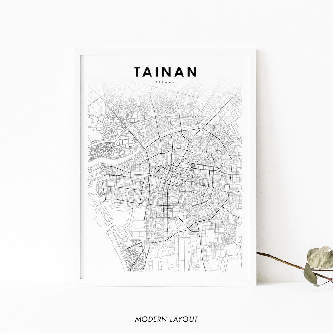 Tainan Taiwan Map Print, Map Art Poster, 臺南市 中華民國, City Street Road Map ...