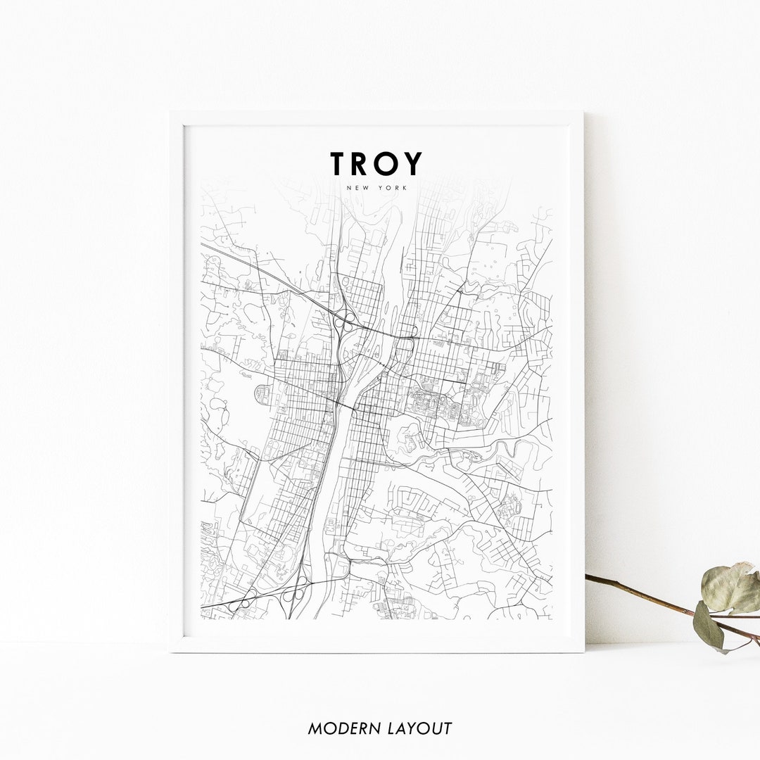 Troy NY Map Print, New York NYC USA Map Art Poster, Rensselaer, City ...