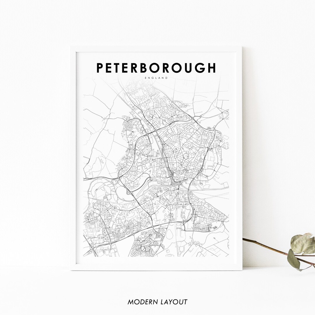 Peterborough England Map Print, UK United Kingdom Map Art Poster, City ...