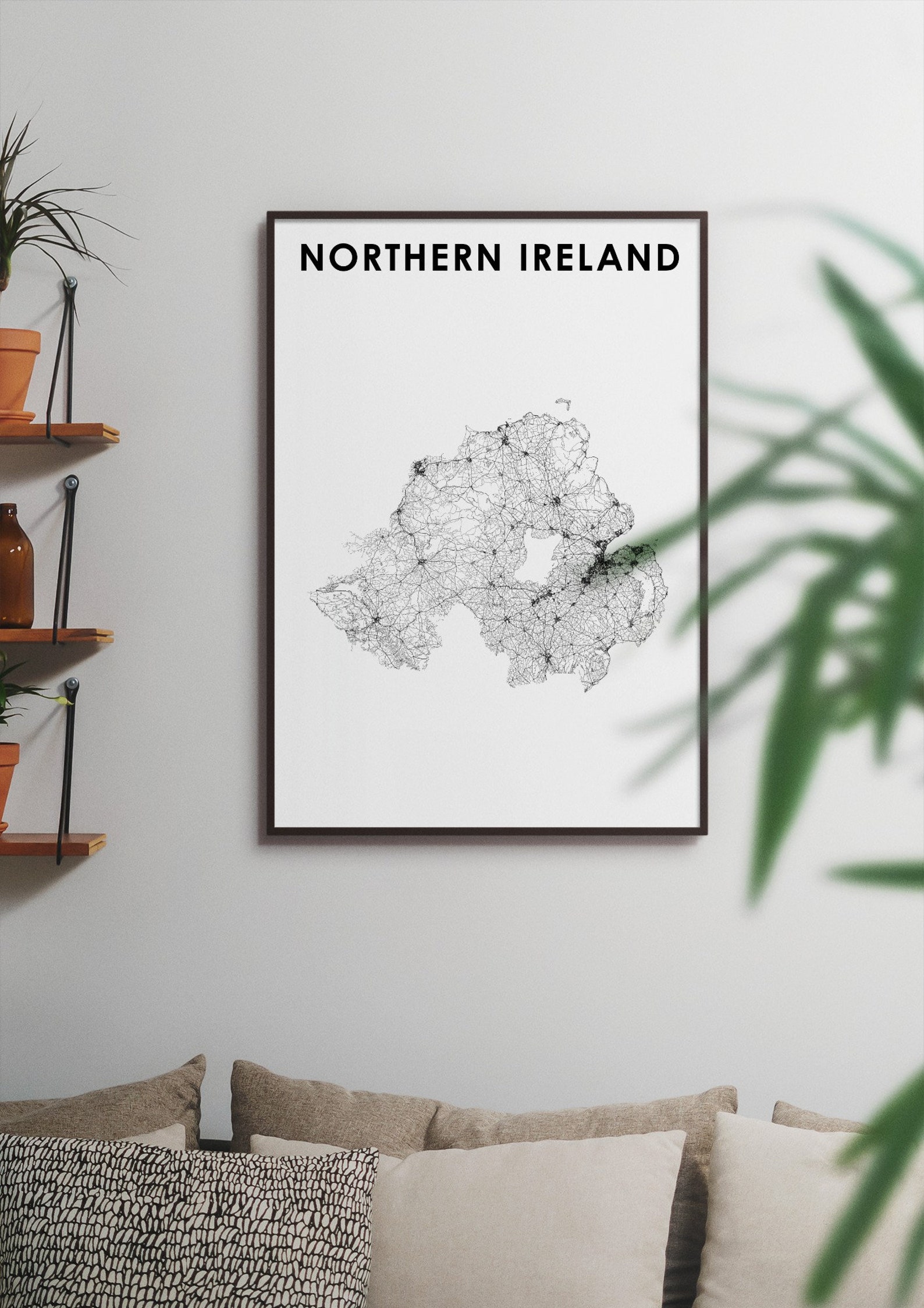 Northern Ireland Map Print Road Map Art Poster UK United | Etsy