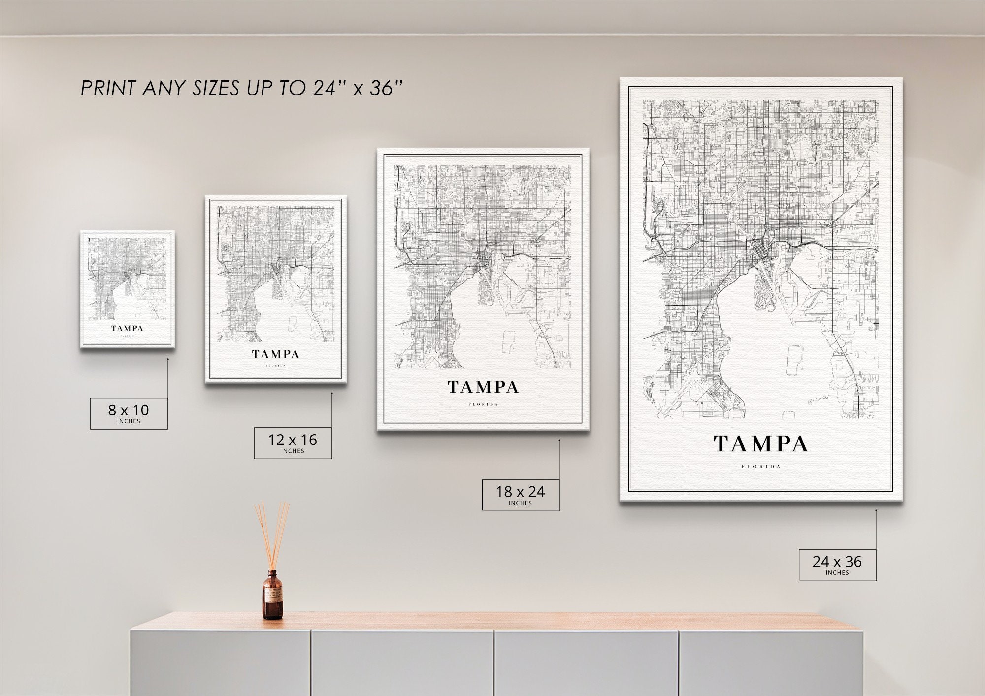 Tampa FL Map Print Florida USA Map Art Poster Tampa Bay Area - Etsy