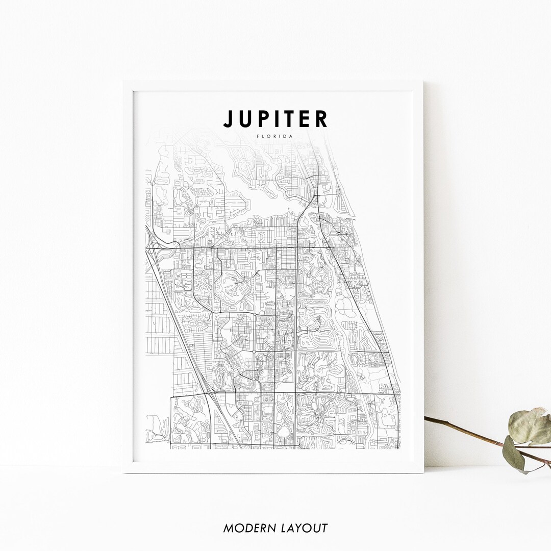 Jupiter FL Map Print, Florida USA Map Art Poster, Palm Beach County ...