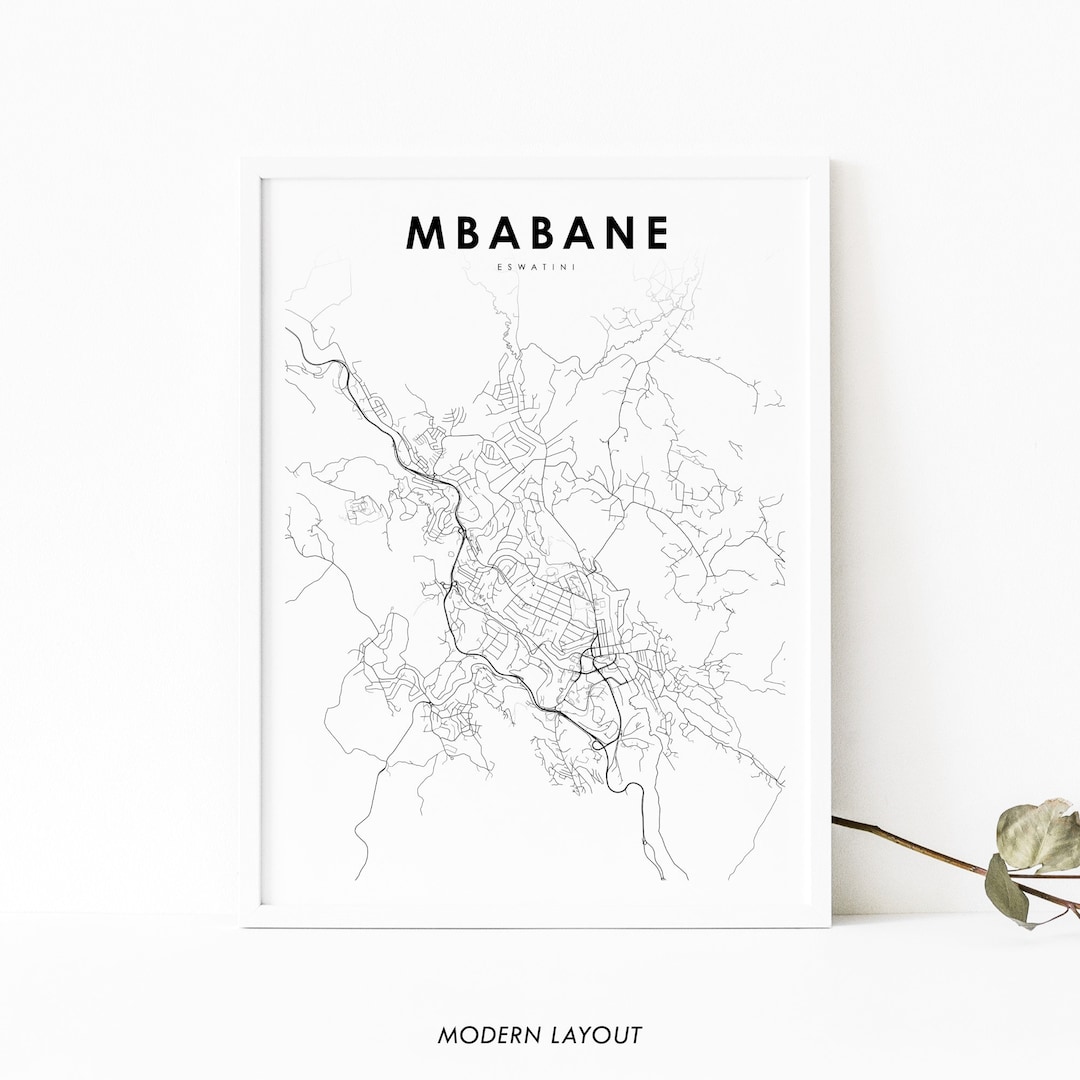Mbabane Eswatini Map Print, Map Art Poster, Émbábáne Swaziland, City ...