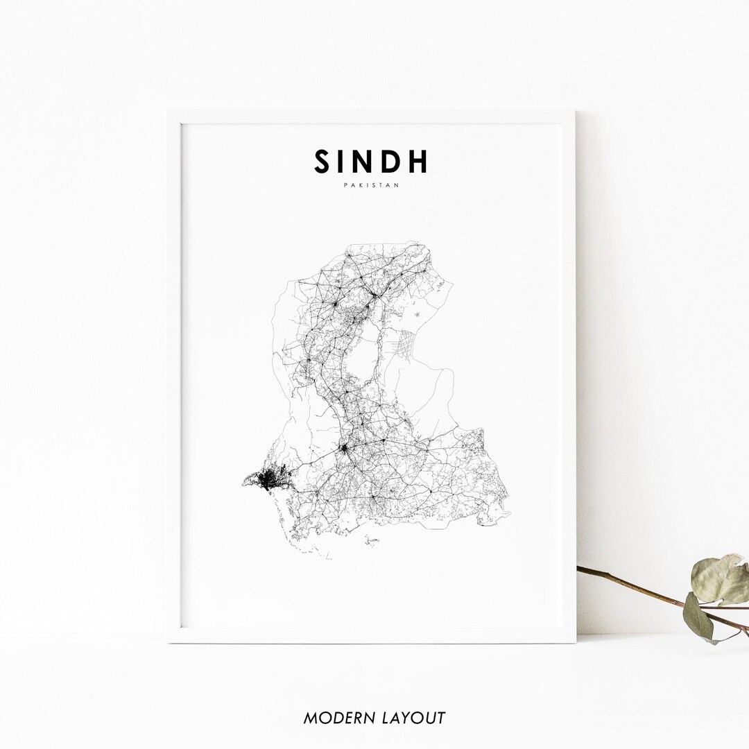 Sindh Pakistan Map Print, Road Map Art Poster, Sind Scinde Karachi ...
