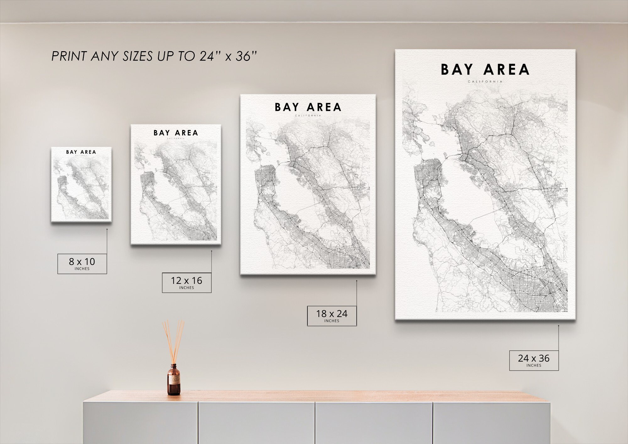 Bay Area CA Map Print, California USA Map Art Poster, South Bay City ...