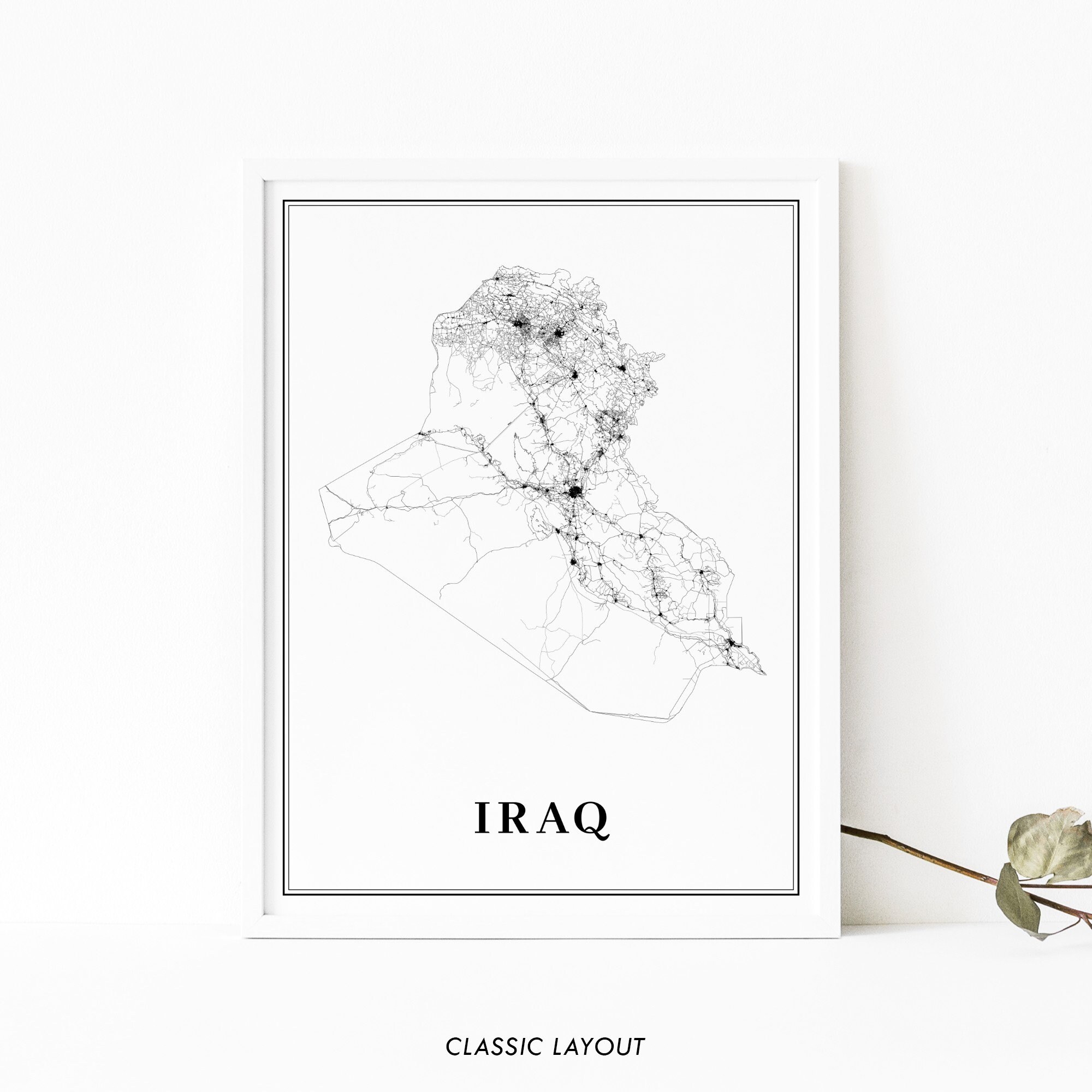 Iraq Map Print Country Road Map Art Poster عراق Komari Eraq - Etsy