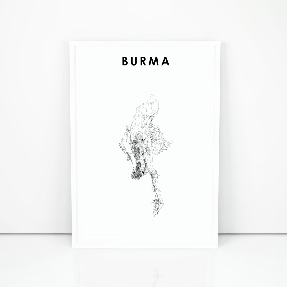 Myanmar Map Print Country Road Map Poster Burma Nainngandaw | Etsy