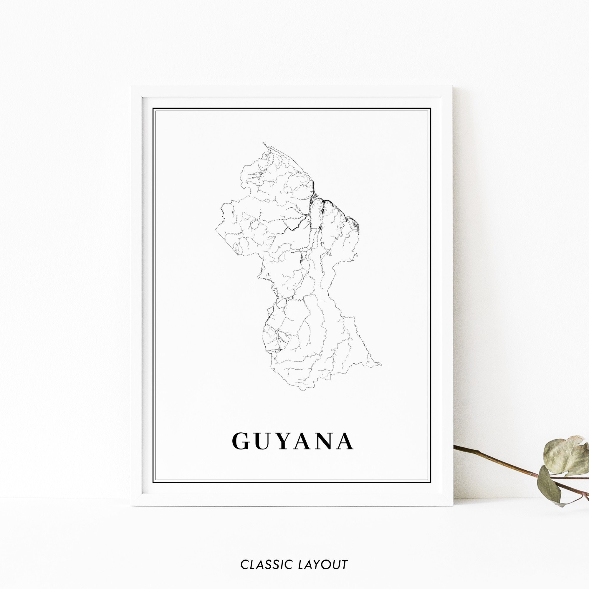 Guyana Map Print, Country Road Map Poster, Georgetown South America Map ...