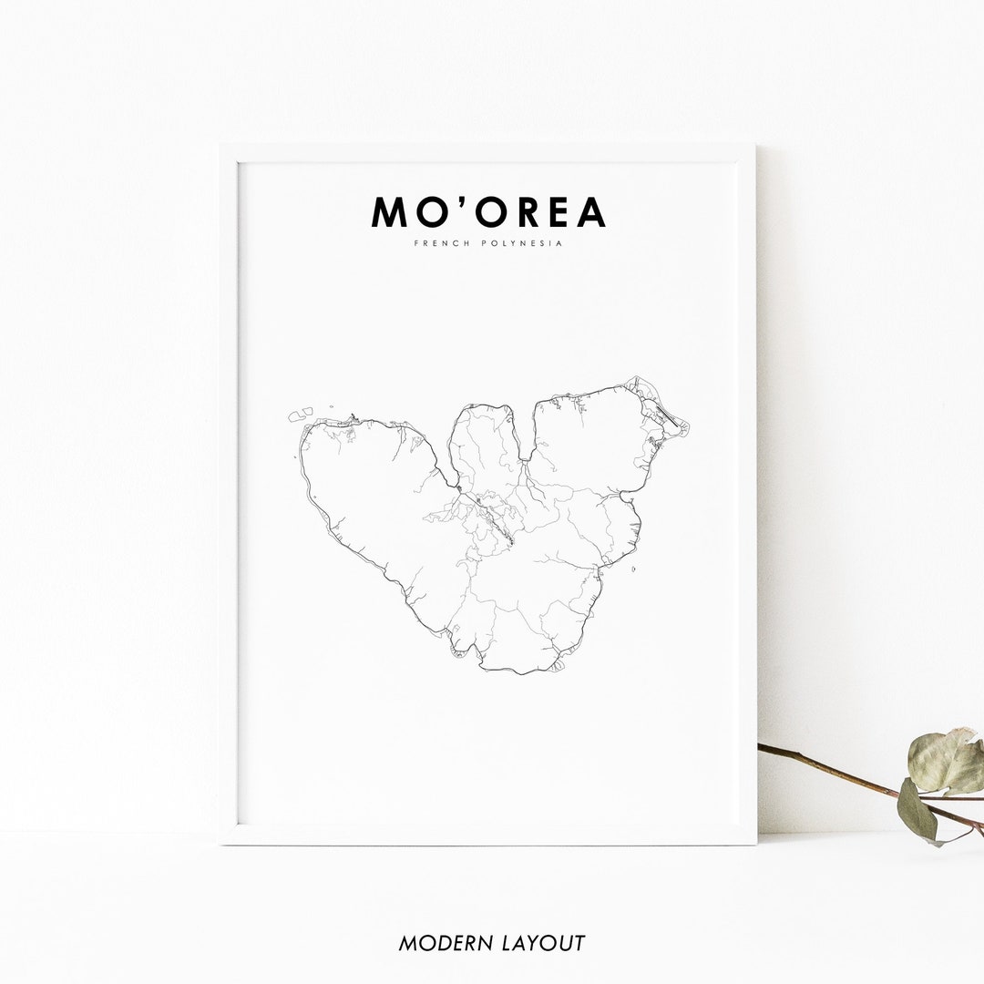 Moorea Map Print, French Polynesia Map Art Poster, Mo'orea Tahiti, City ...