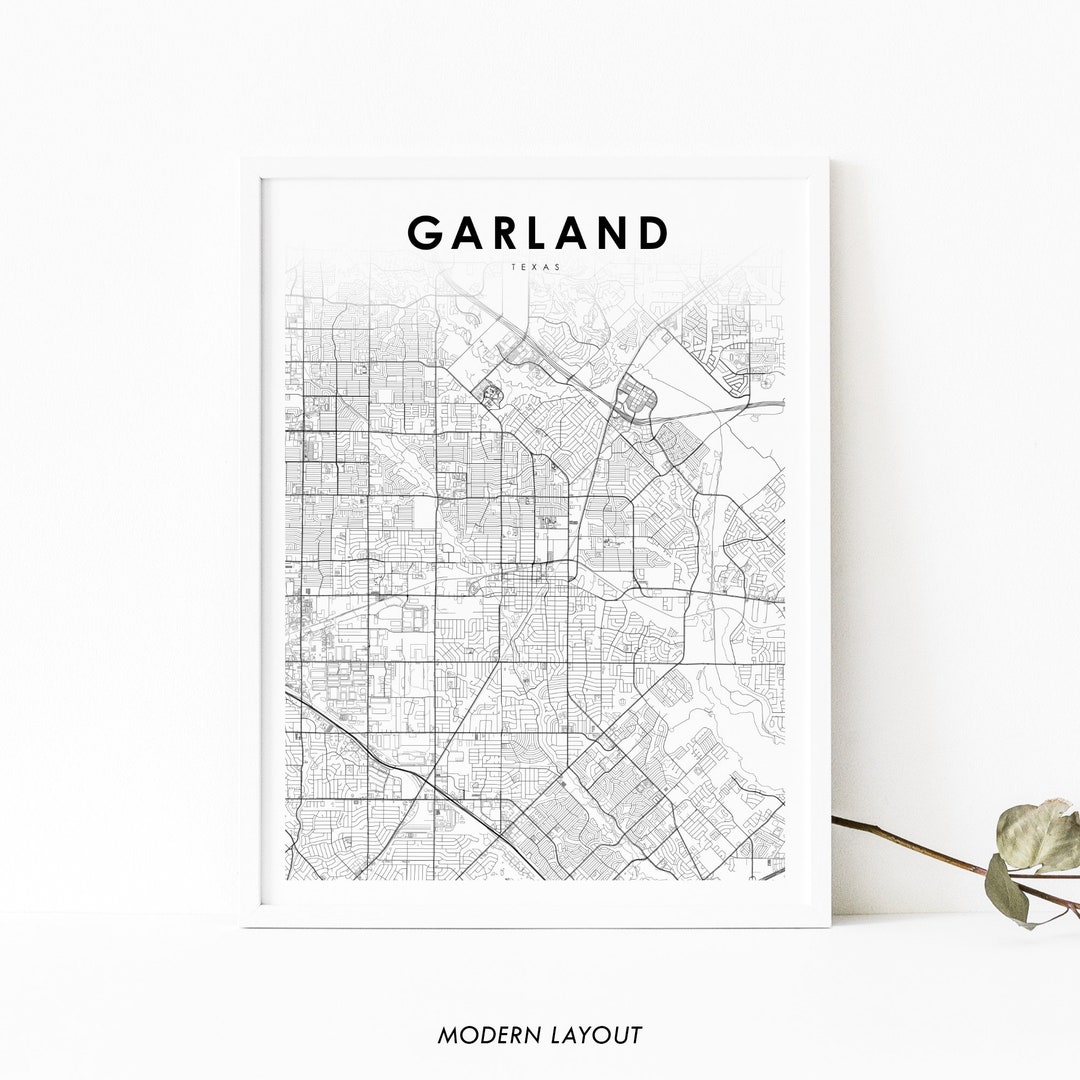 Garland TX Map Print, Texas USA Map Art Poster, Dallas Collin, City ...