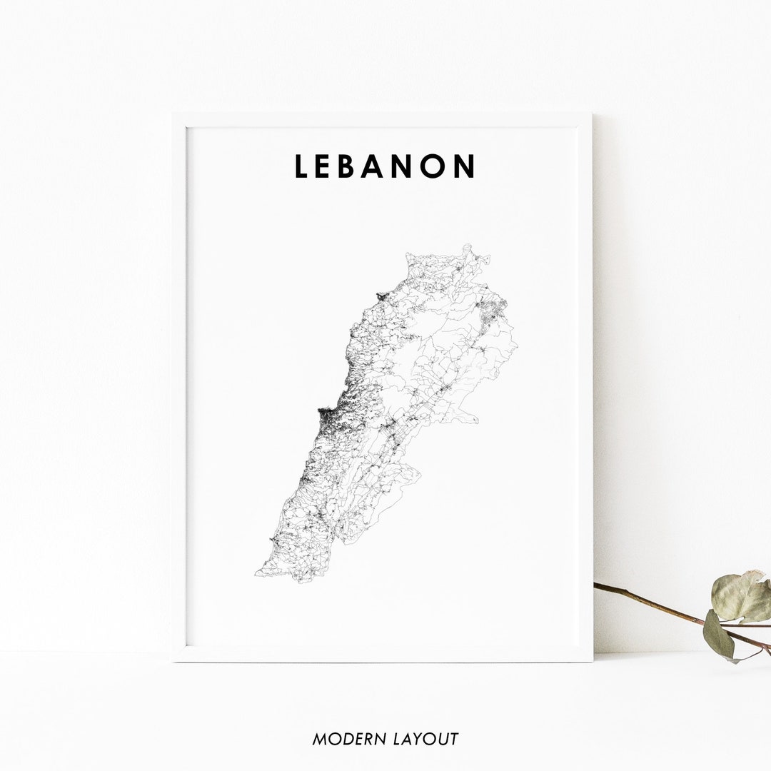 Lebanon Map Print, Country Road Map Art Poster, Lubnān Al-lubnānīyah ...