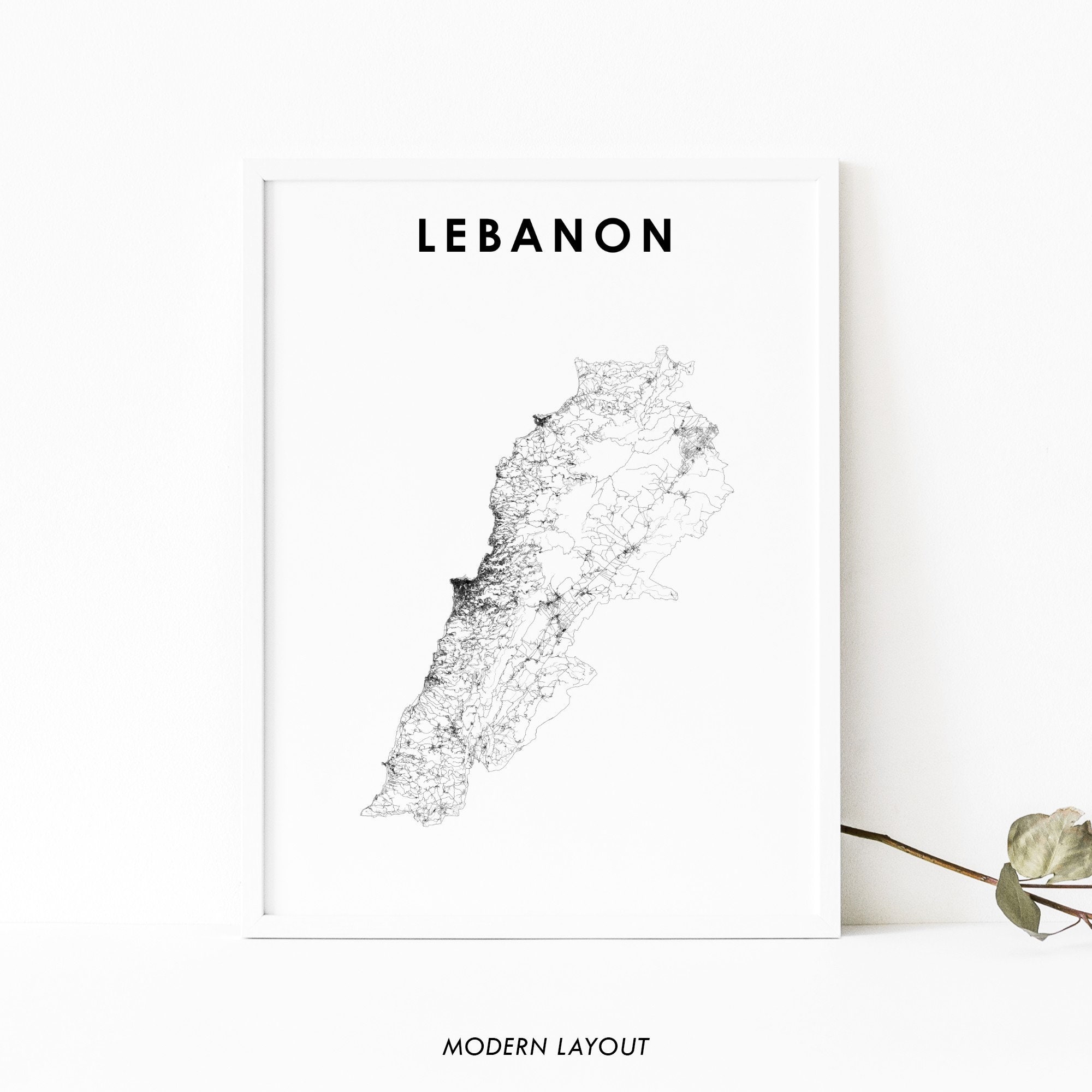 Lebanon Map Print Country Road Map Art Poster Lubnān | Etsy