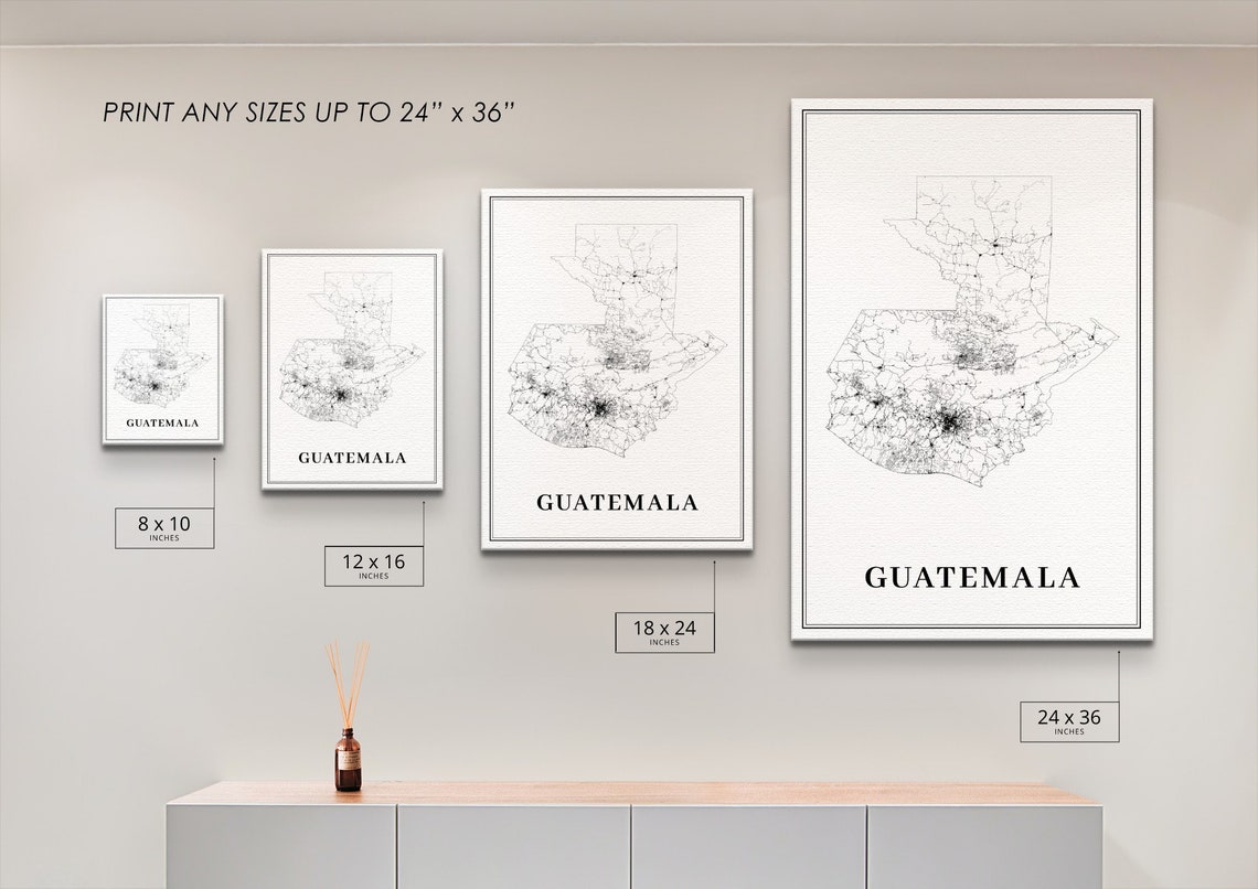 Guatemala Map Print, Country Road Map Art Poster, Guatemala City ...