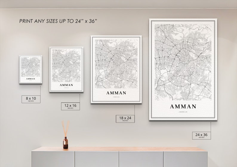 Amman Jordan Map Print, Map Art Poster, City Street Road Map Print ...