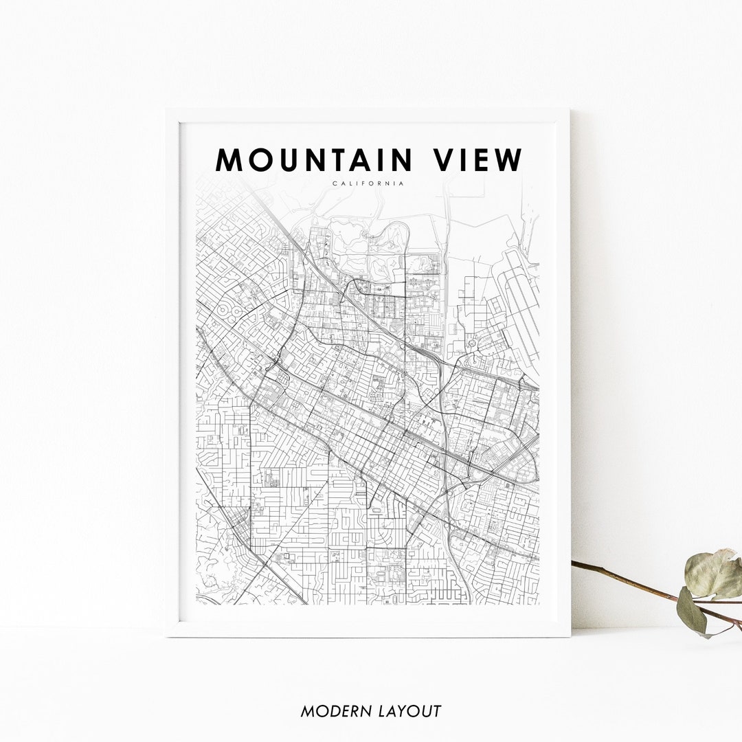 Mountain View CA Map Print, California USA Map Art Poster, Google, City ...
