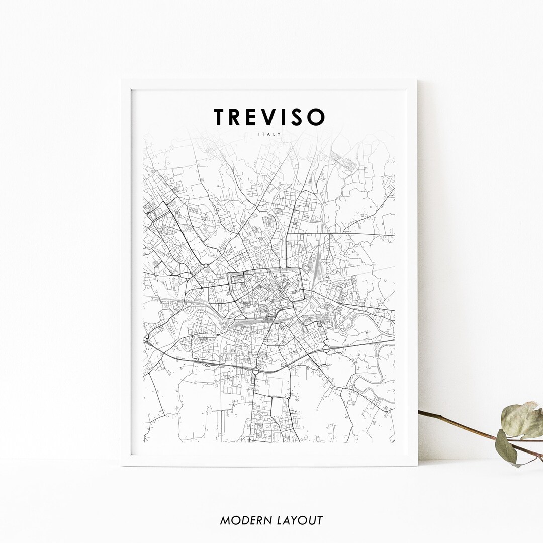 Treviso Italy Map Print, Trevixo Veneto Italia Map Art Poster, City ...