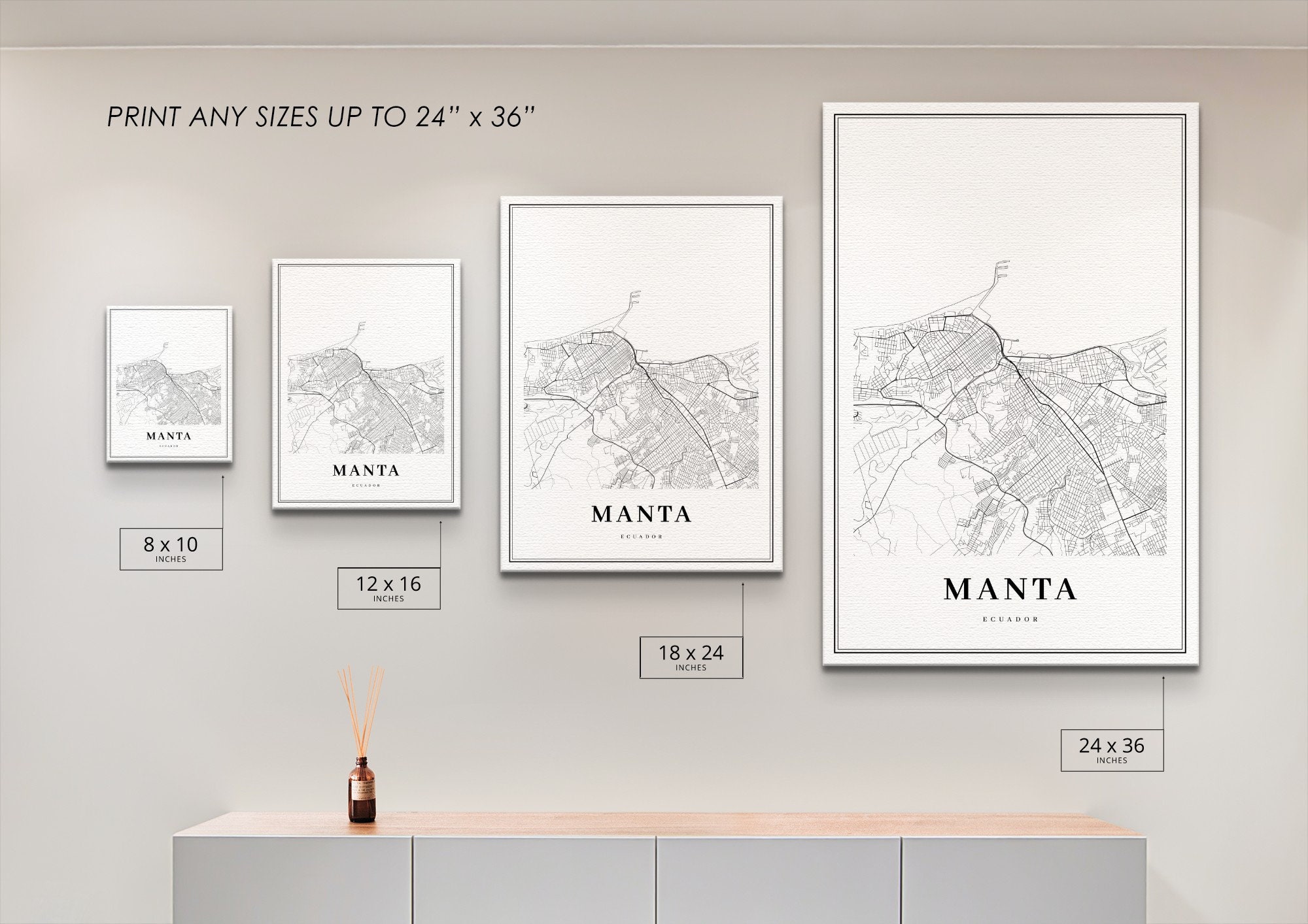 Manta Ecuador Map Print, Map Art Poster, San Pablo De Manta, City ...