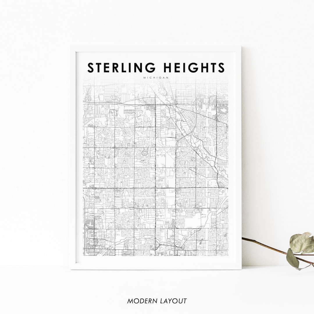 Sterling Heights MI Map Print, Michigan USA Map Art Poster, Macomb City ...