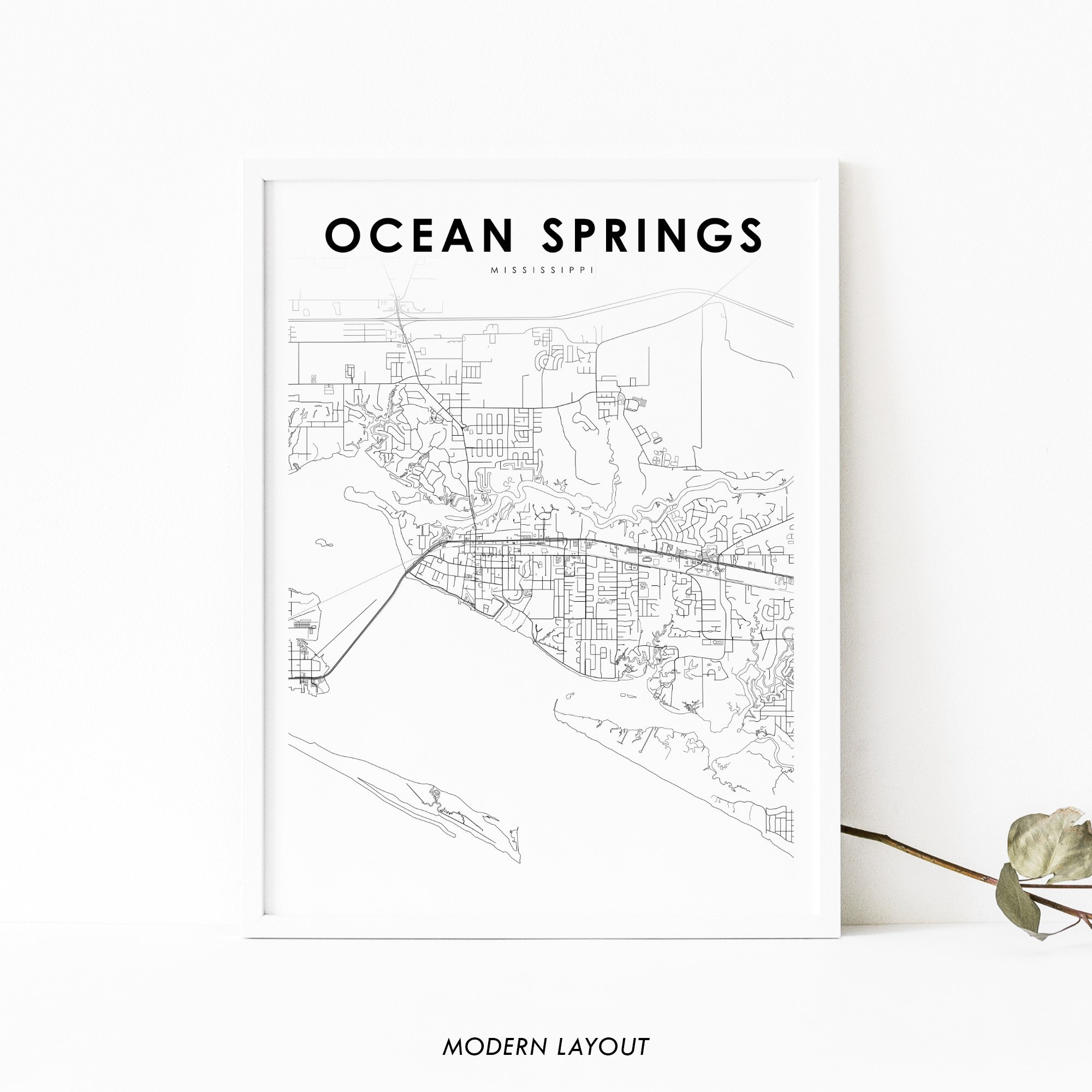 Ocean Springs MS Map Print Mississippi USA Map Art Poster | Etsy