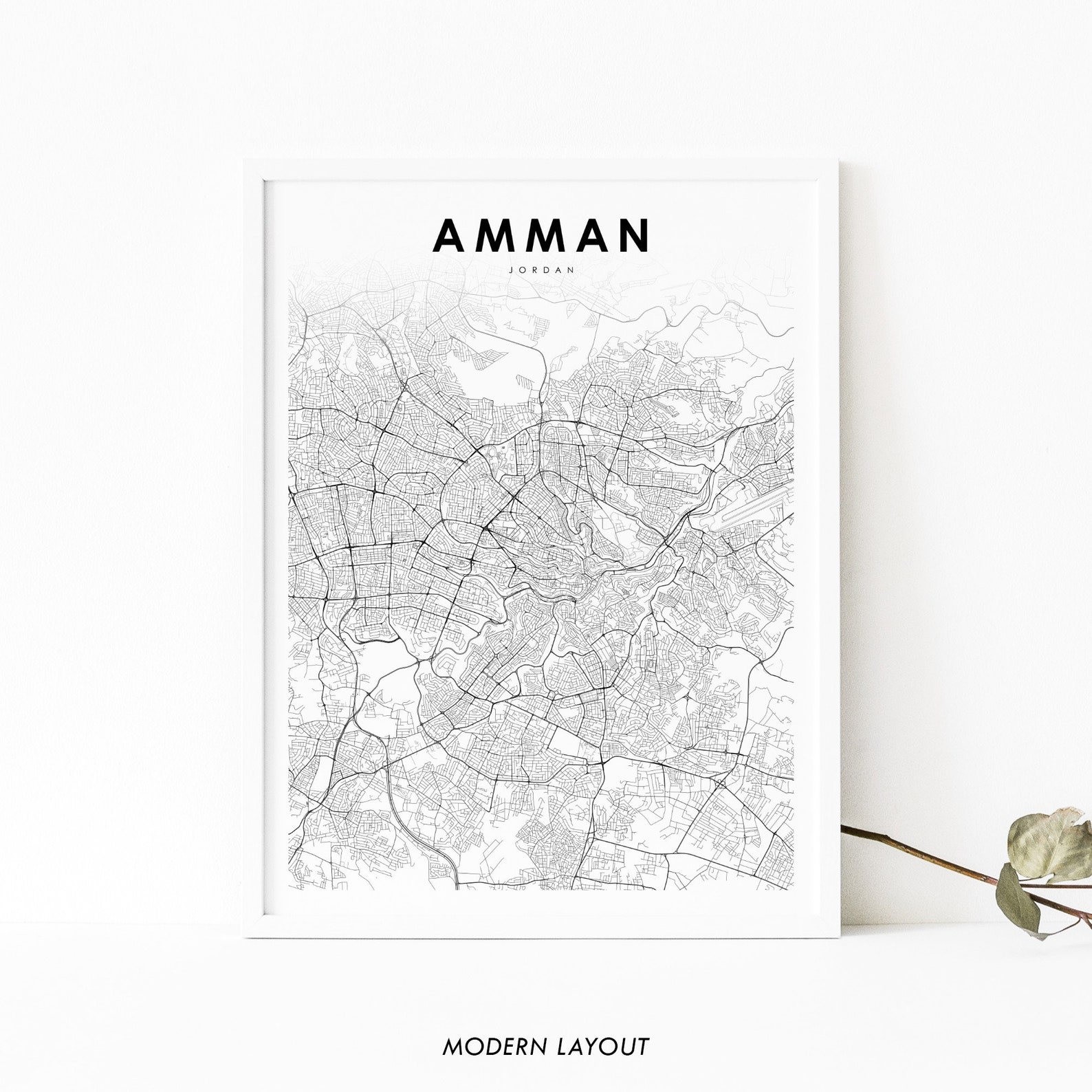 Amman Jordan Map Print, Map Art Poster, City Street Road Map Print ...
