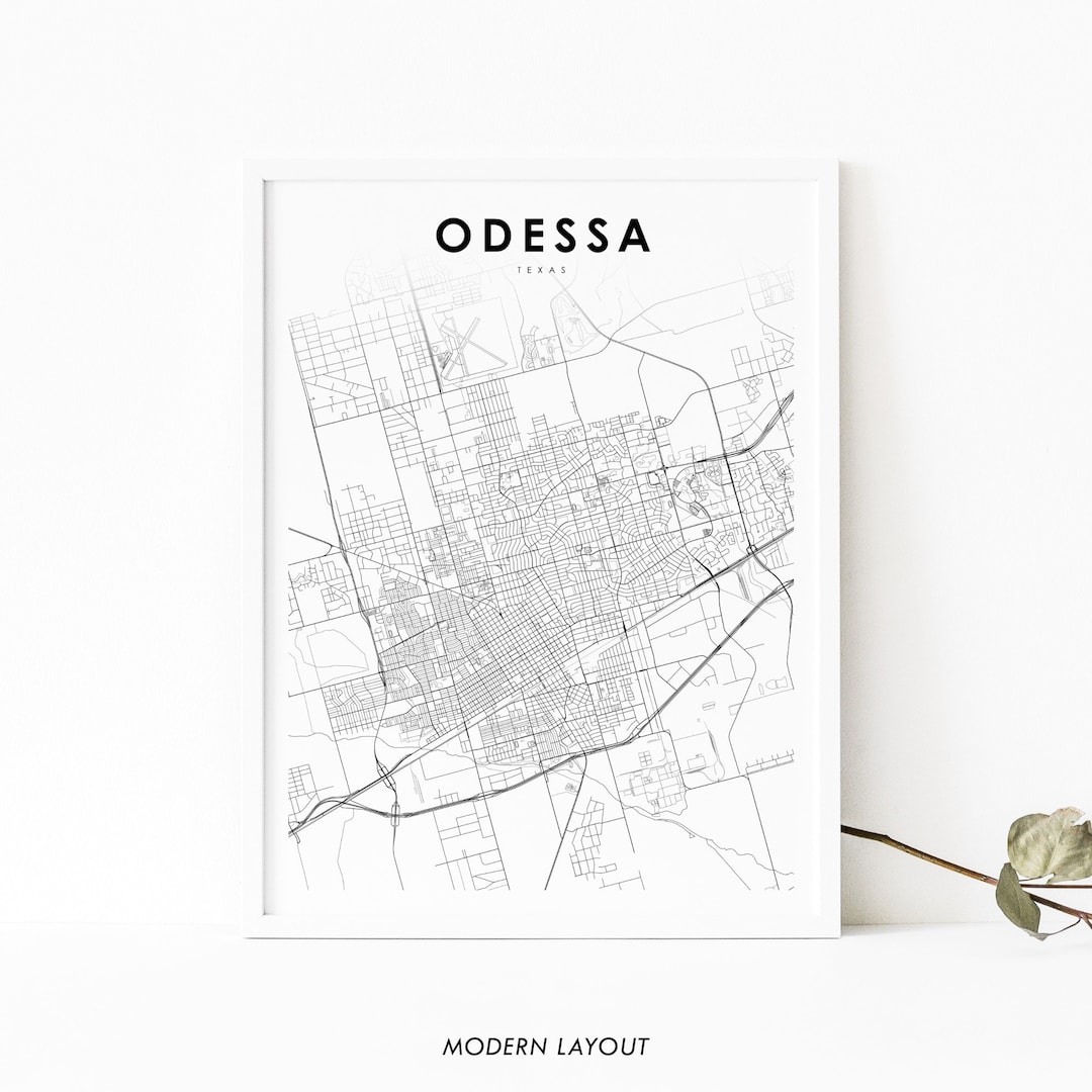 Odessa TX Map Print, Texas USA Map Art Poster, Odesa Ector County, City ...