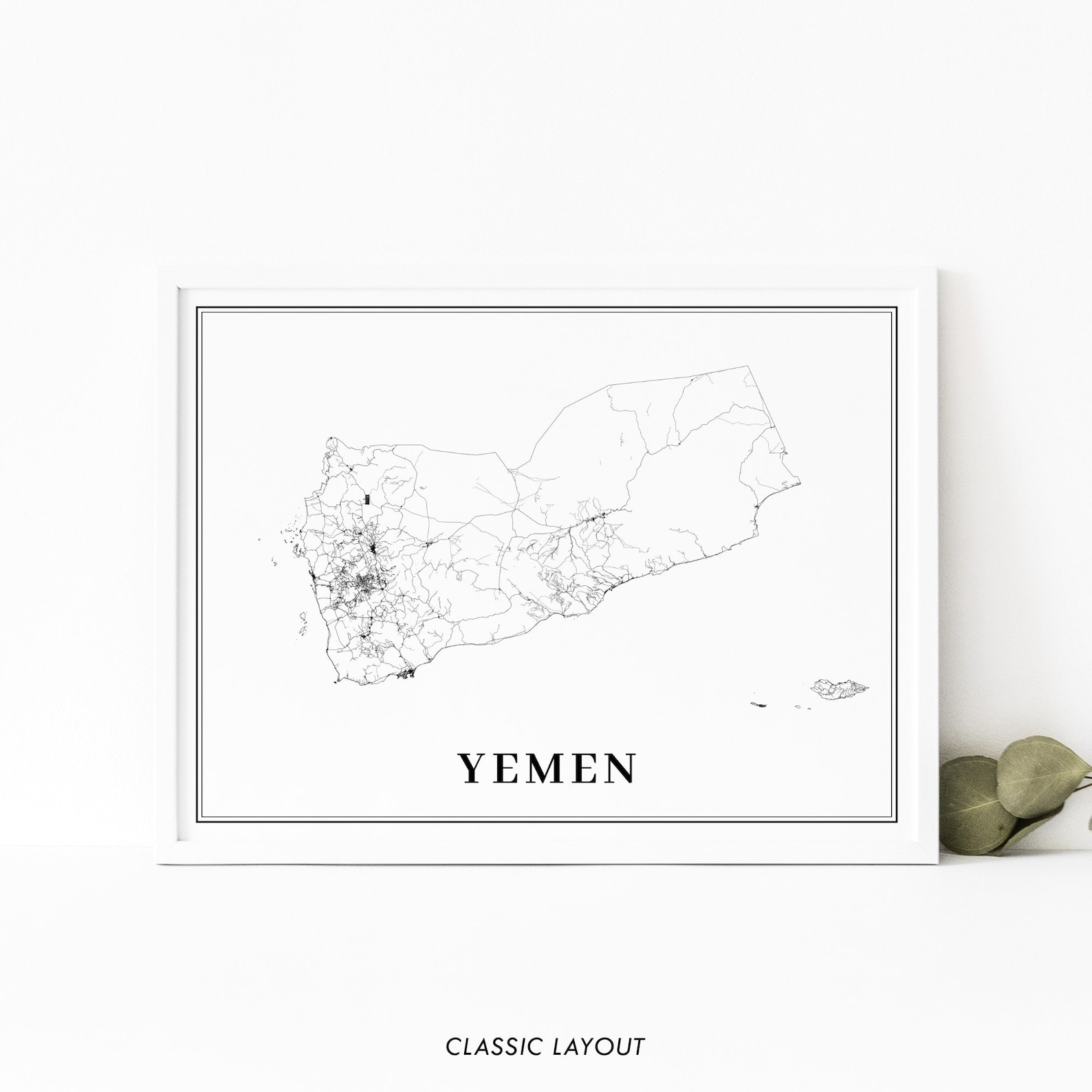 Yemen Map Print, Road Map Art Poster, الجمهورية اليمنية Sana'a Sanaa ...