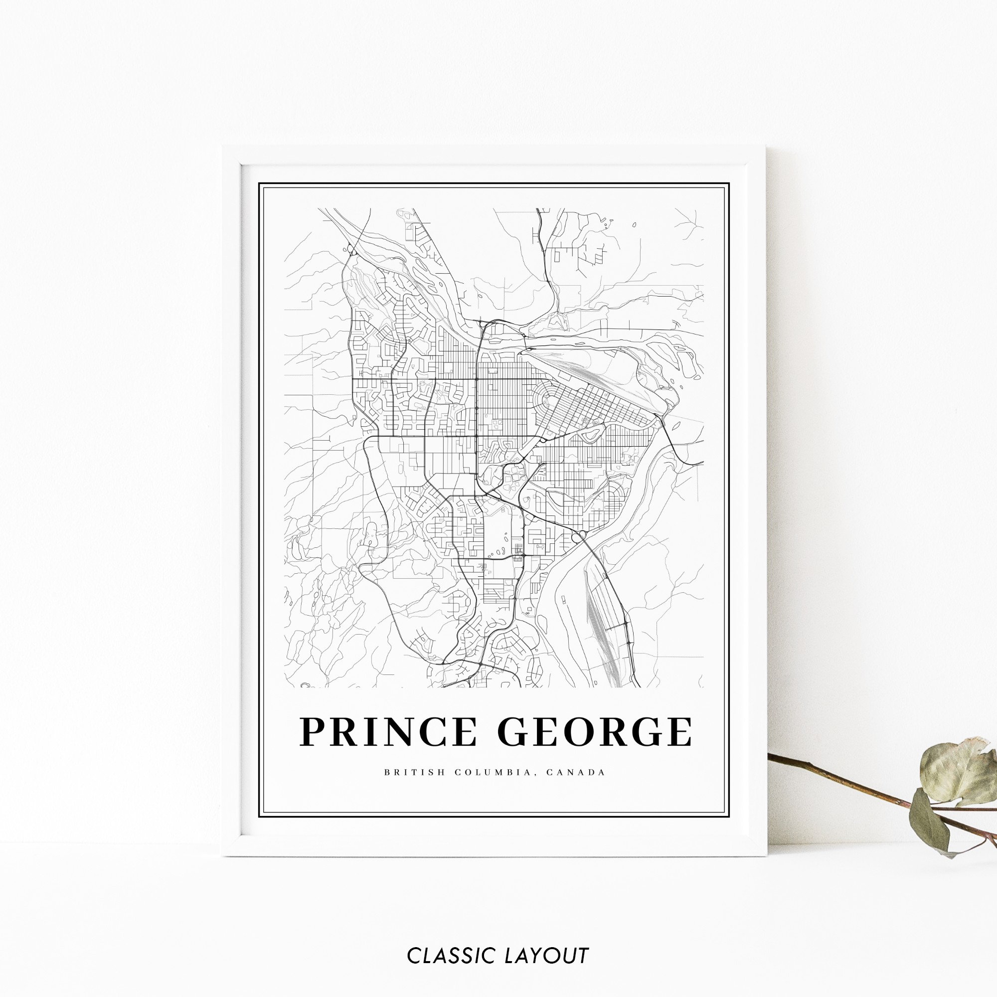 Prince George BC Map Print British Columbia Canada Map Art | Etsy