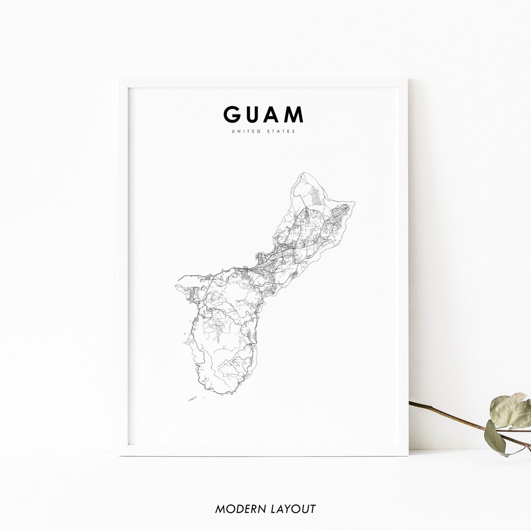 Guam Map Print, United States Map Art Poster, Guåhån Dededo Hagåtña ...