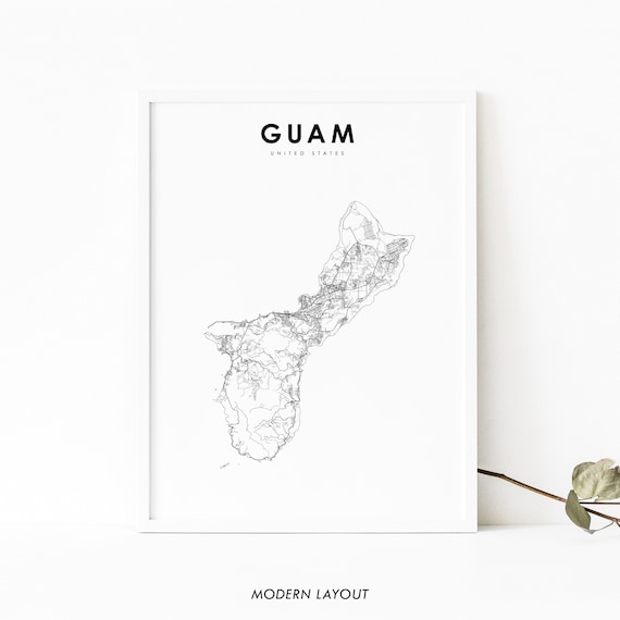 Guam Map Print United States Map Art Poster Guåhån Dededo | Etsy