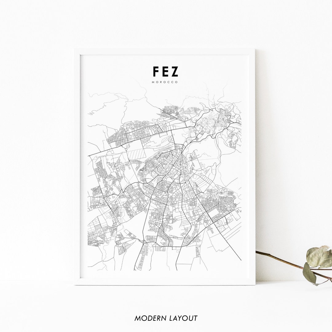 Fez Morocco Map Print, Fès Map Art Poster, City Street Road Map Print ...