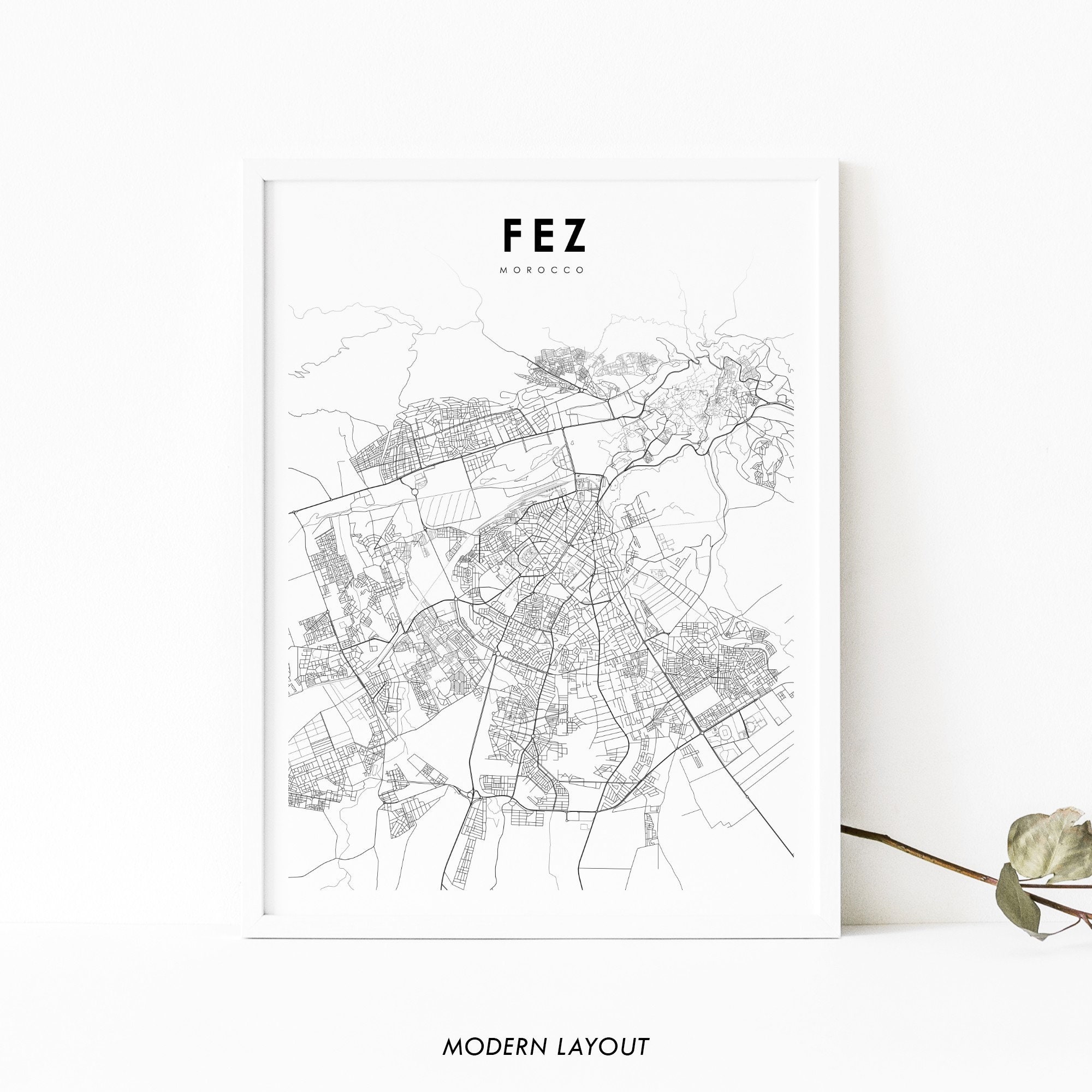 Fez Morocco Map Print Fès Map Art Poster City Street Road | Etsy