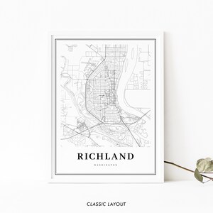 Richland WA Map Print, Washington USA Map Art Poster, Tri-cities City ...