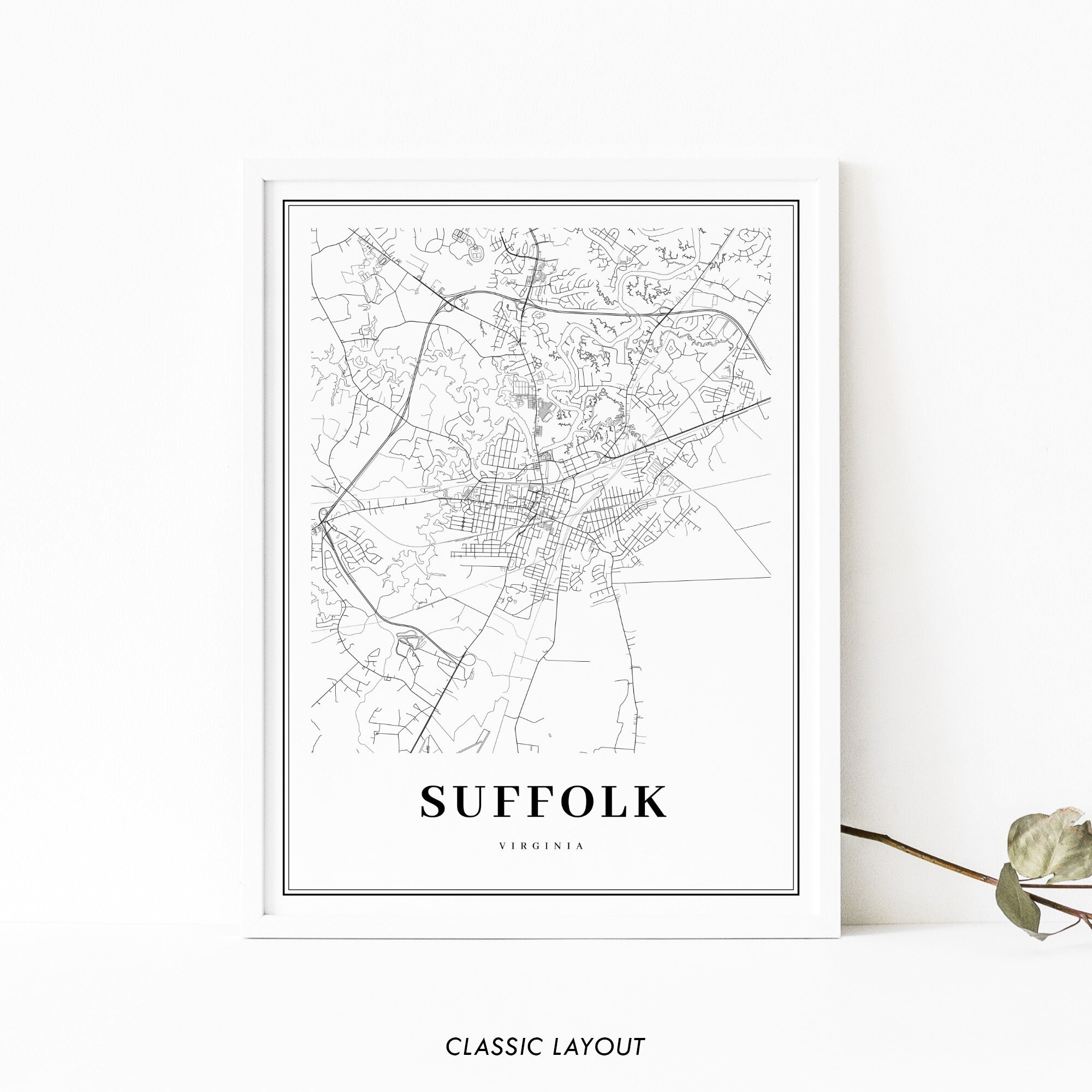 Suffolk VA Map Print, Virginia USA Map Art Poster, Hampton Roads, City ...