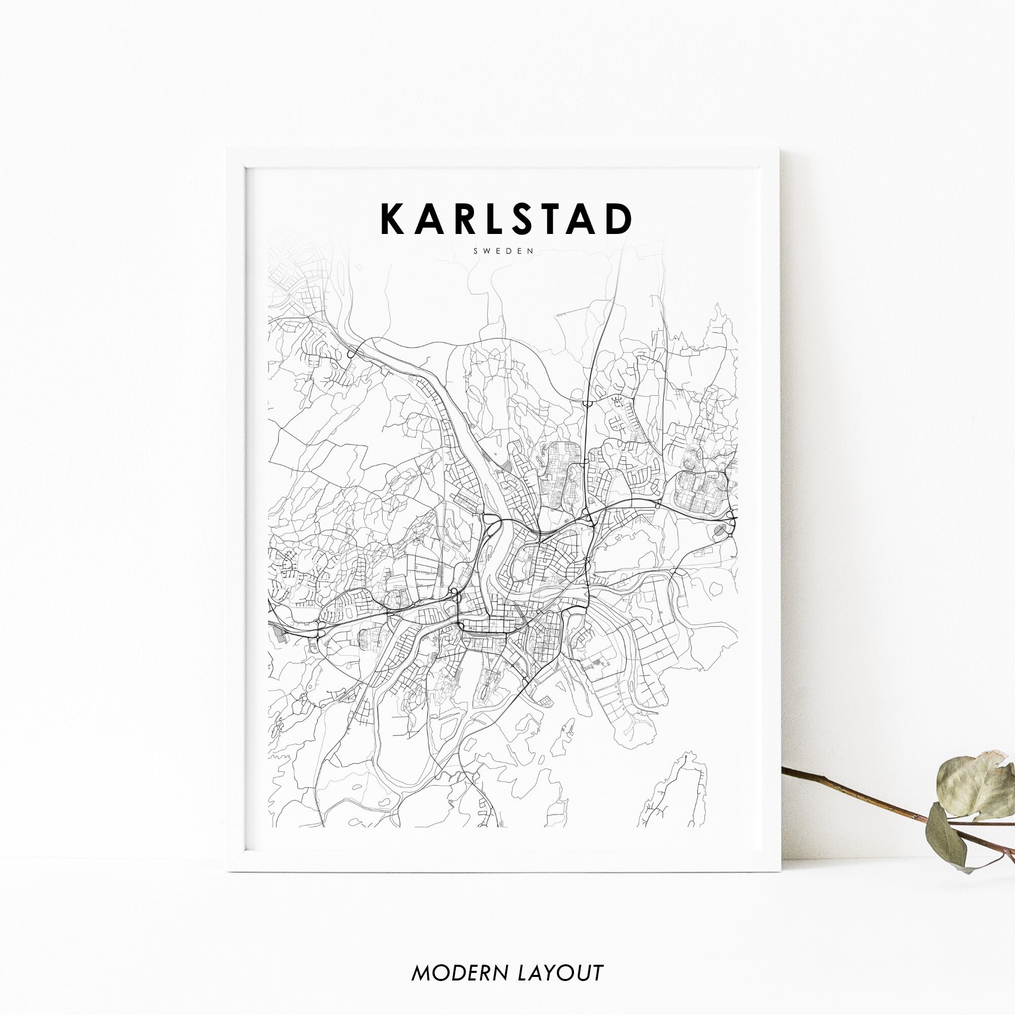 Karlstad Sweden Map Print, Map Art Poster, Värmland County, City Street ...