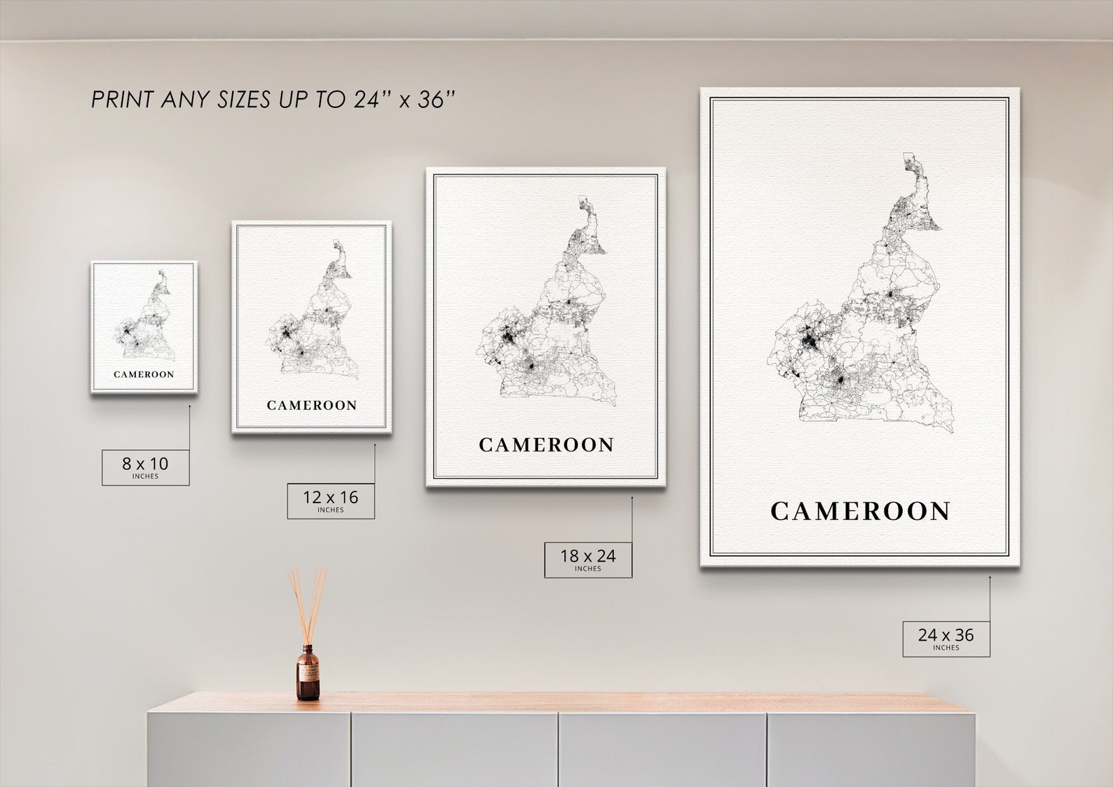 Cameroon Map Print Country Road Map Poster Cameroun Yaoundé | Etsy