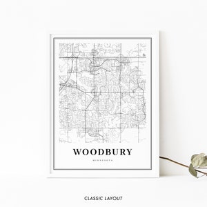 Woodbury MN Map Print, Minnesota USA Map Art Poster, City Street Road ...
