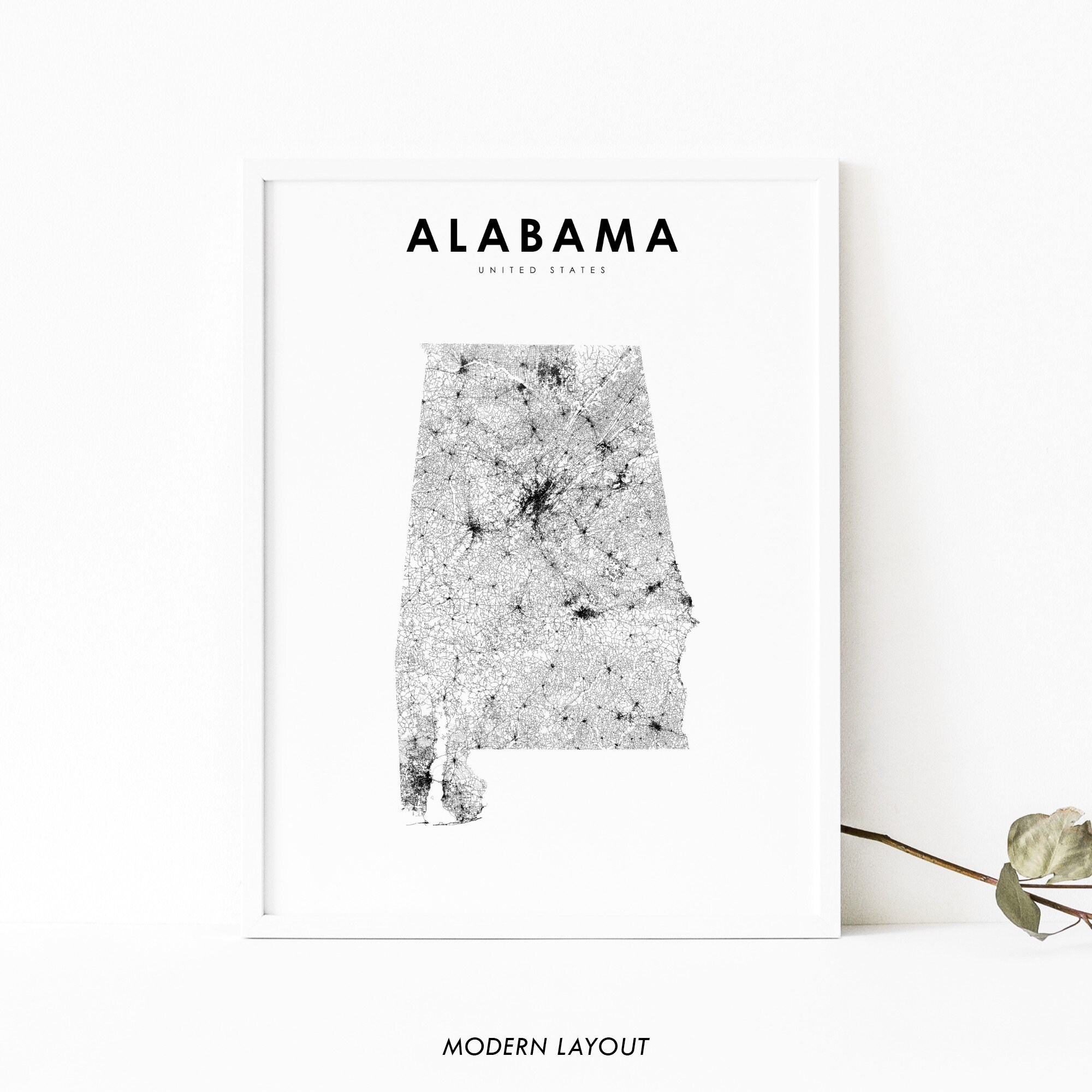 Alabama Map Print, State Road Map Print, AL USA United States Map Art ...