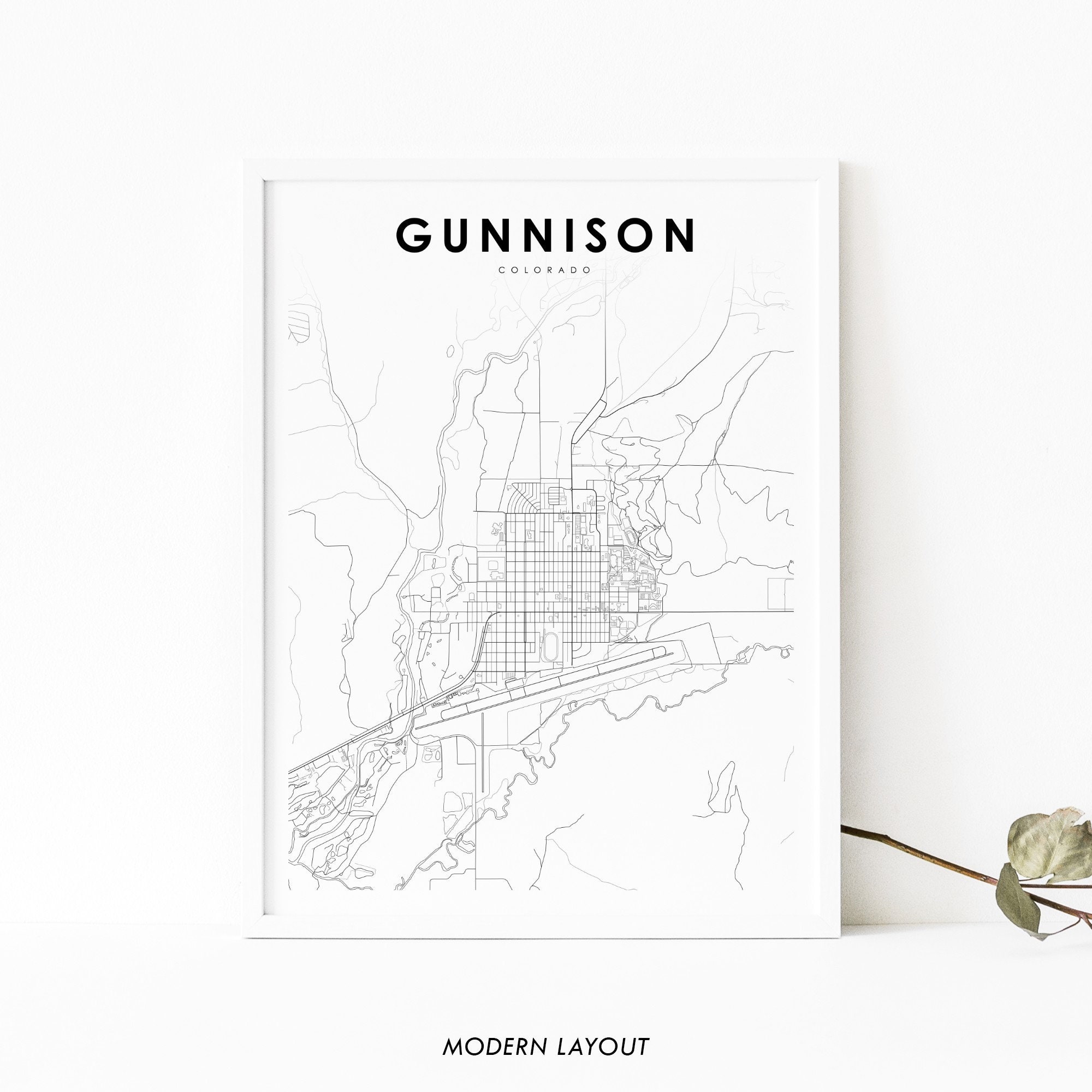 Gunnison CO Map Print, Colorado USA Map Art Poster, City Street Road ...