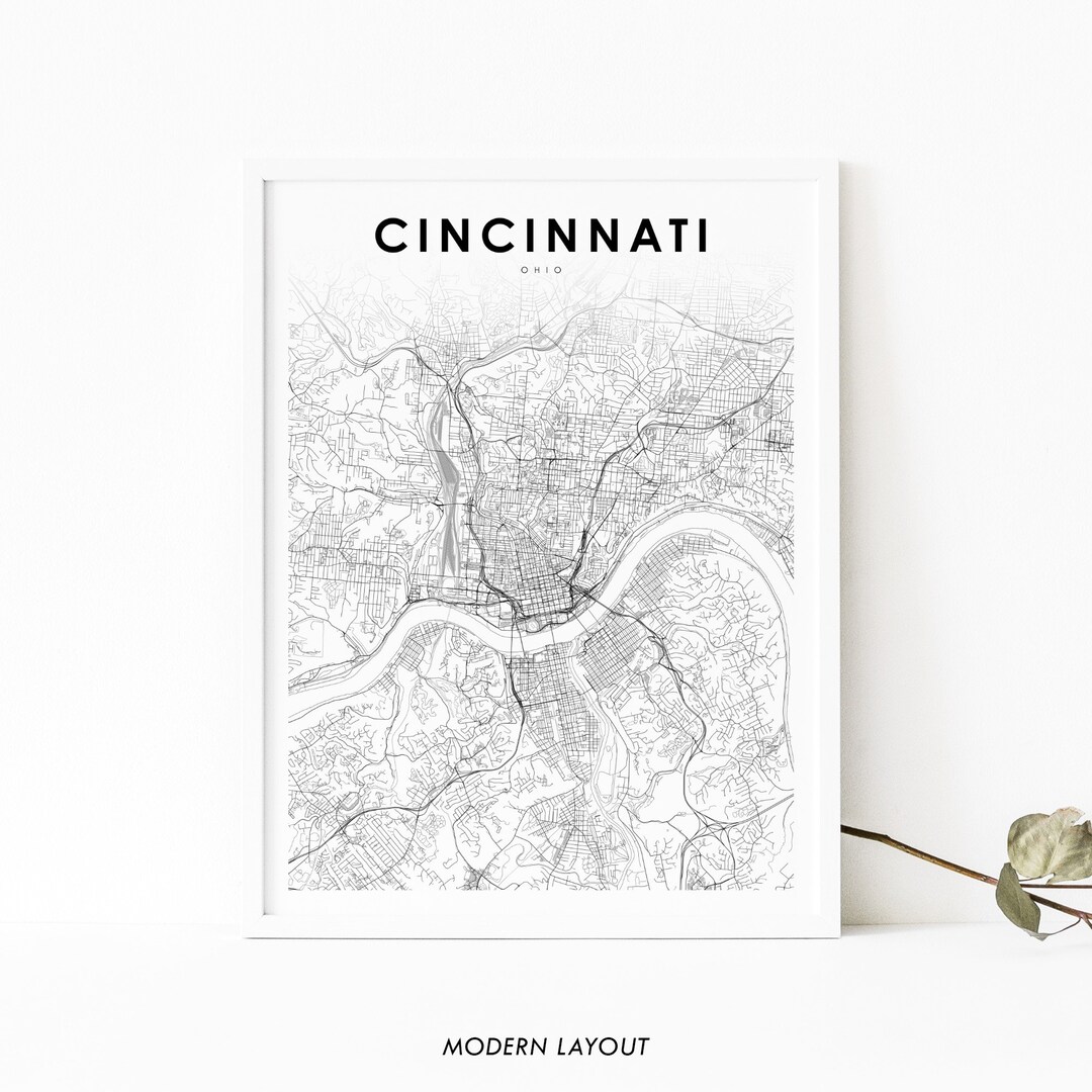 Cincinnati OH Map Print, Ohio USA Map Art Poster, Hamilton County, City ...